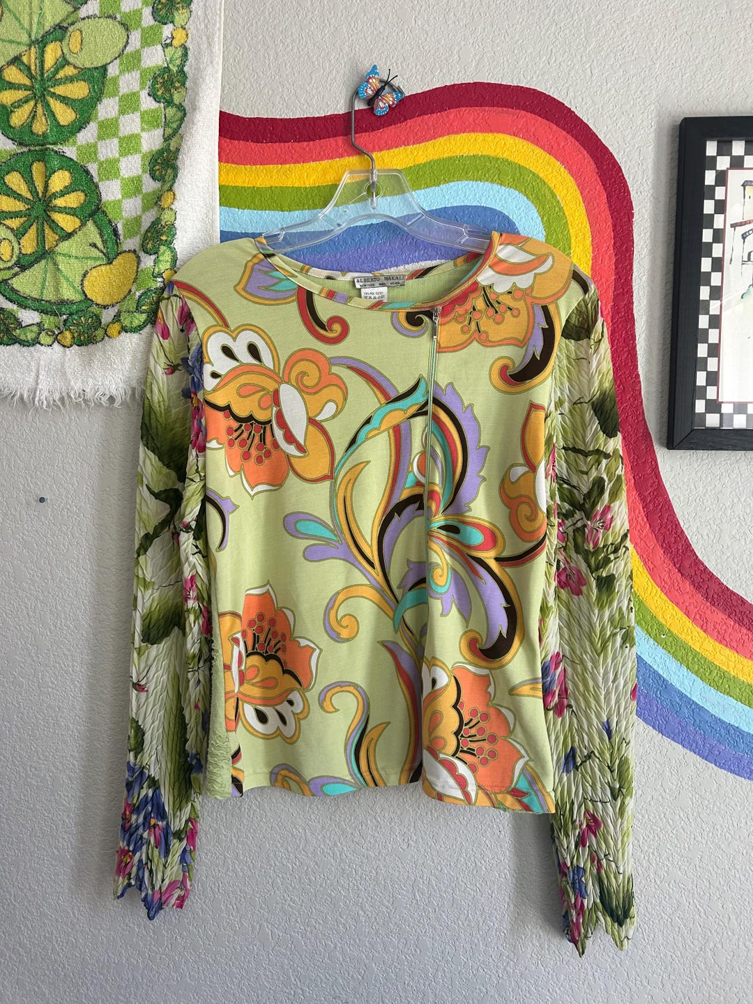 Alberto Makali Shirt- Funky Mixed Print Zippered Front Long Sleeve ...