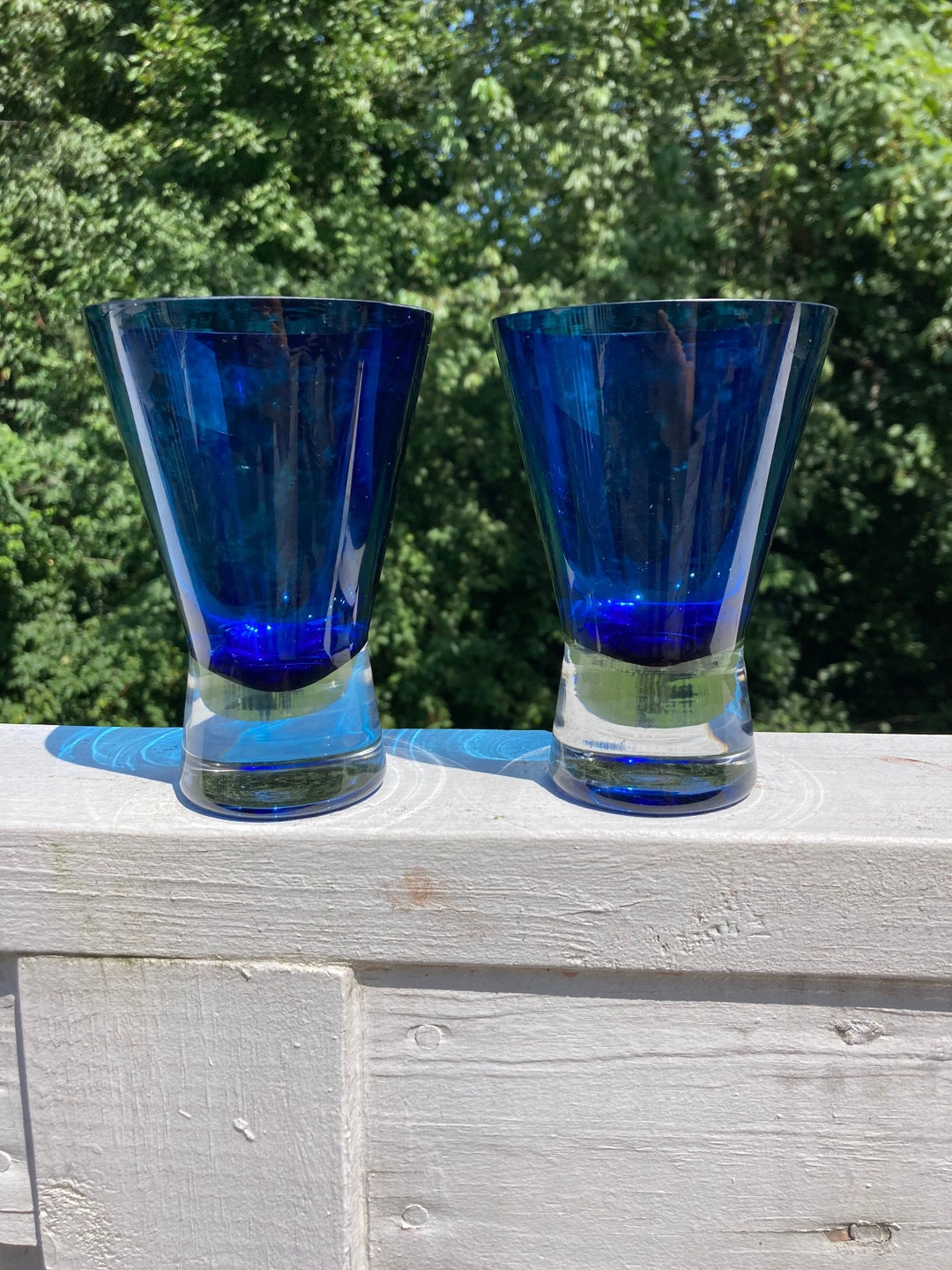 Set of 2 Cobalt Blue Stemless Cocktail Glasses - Martini Drink Glass ...