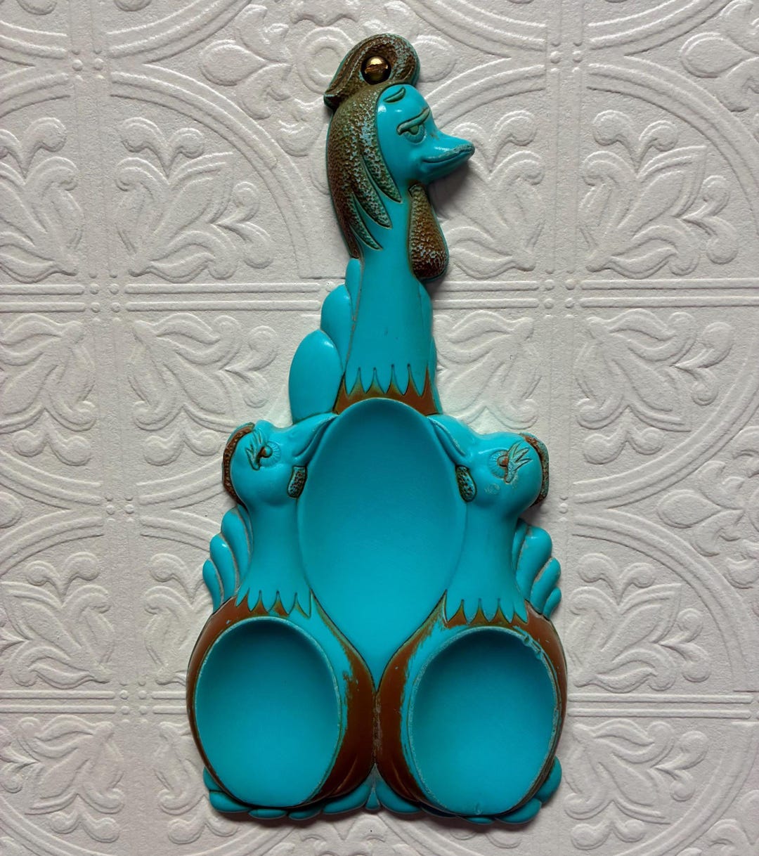 Vintage Funny Birds Spoon Rest- Turquoise Plastic Whimsical Spoon Rest ...