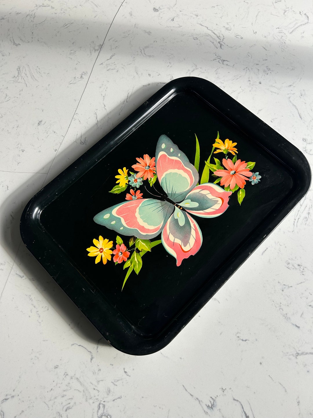Butterfly Serving Tray Single Vintage Serving Tray Metal Rolling Tray ...