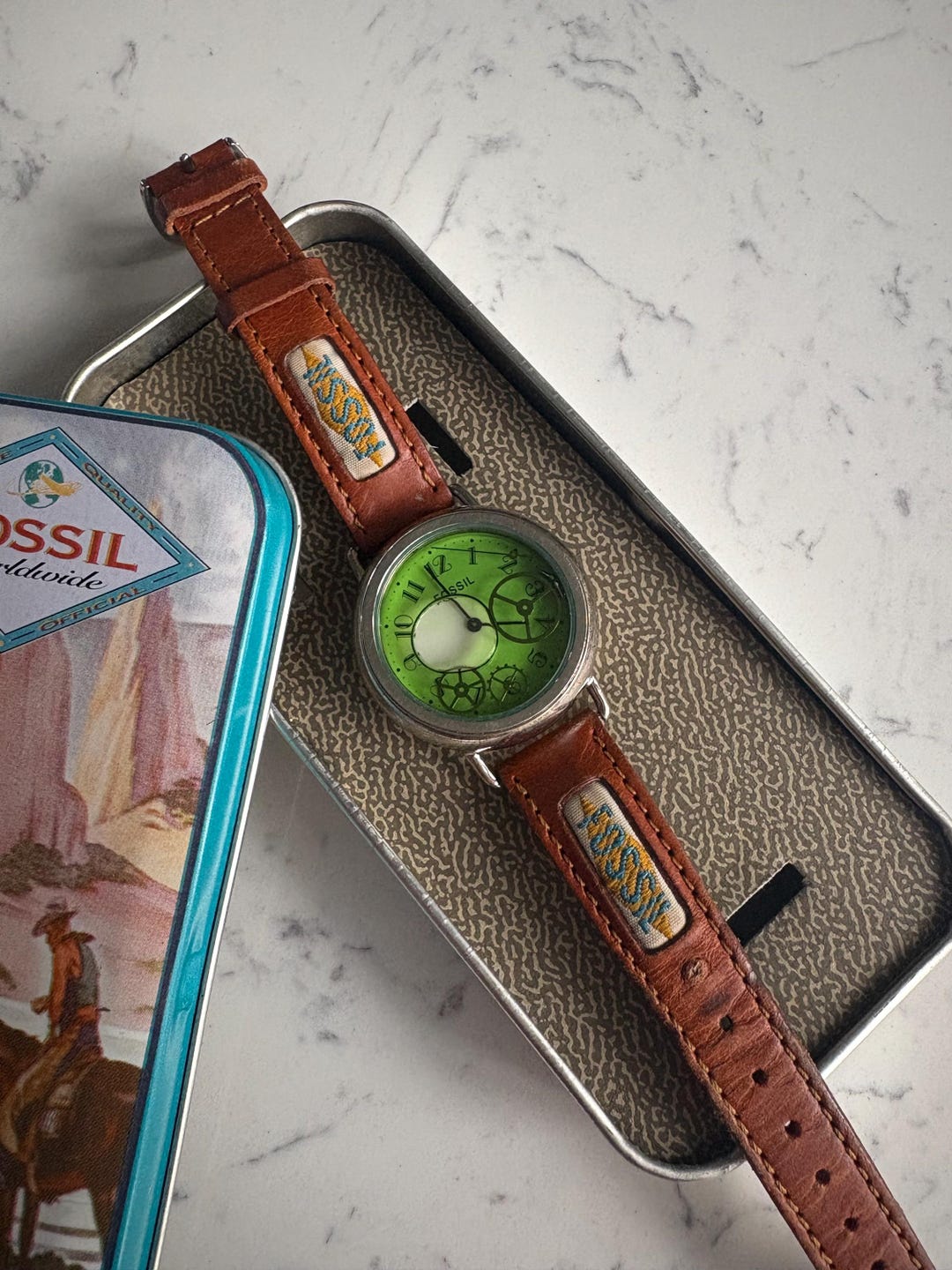 Vintage Fossil Floating Gear Watch - Rare 1990s Fossil Green Floating ...