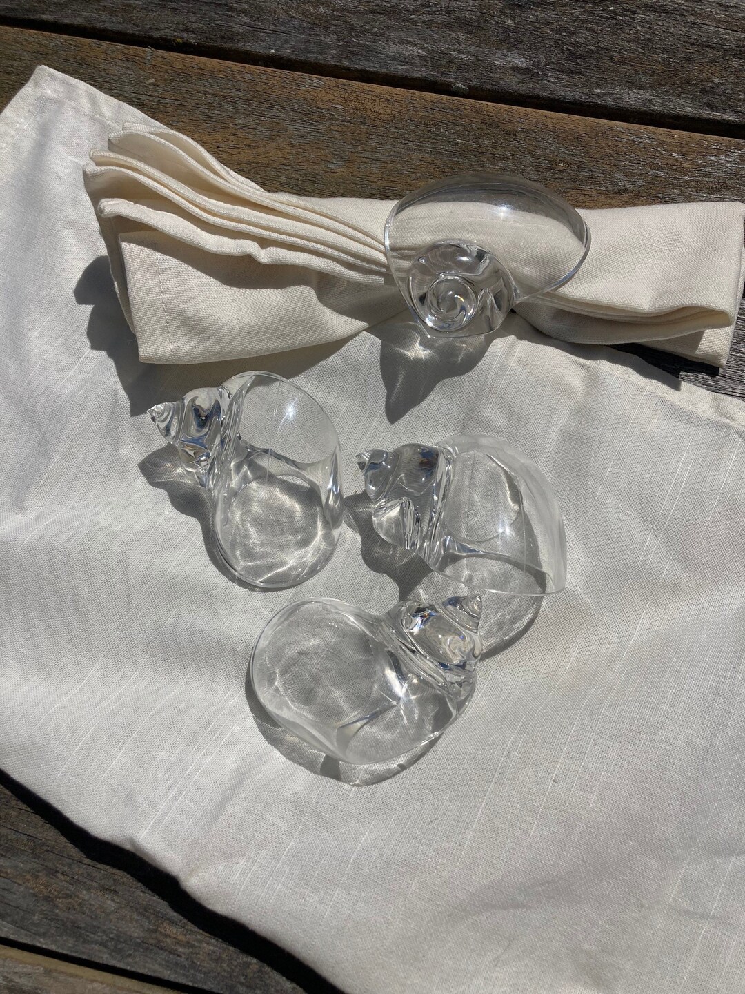 Set of 4 Lucite Seashell Napkin Rings Vintage Clear Plastic Conch Shell ...