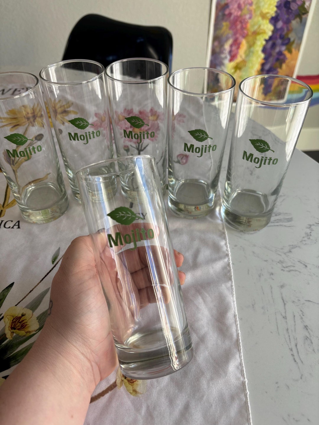 Mojito Glass Set - 6 Mojito Glasses Drink Recipe Cocktail Mint Green ...