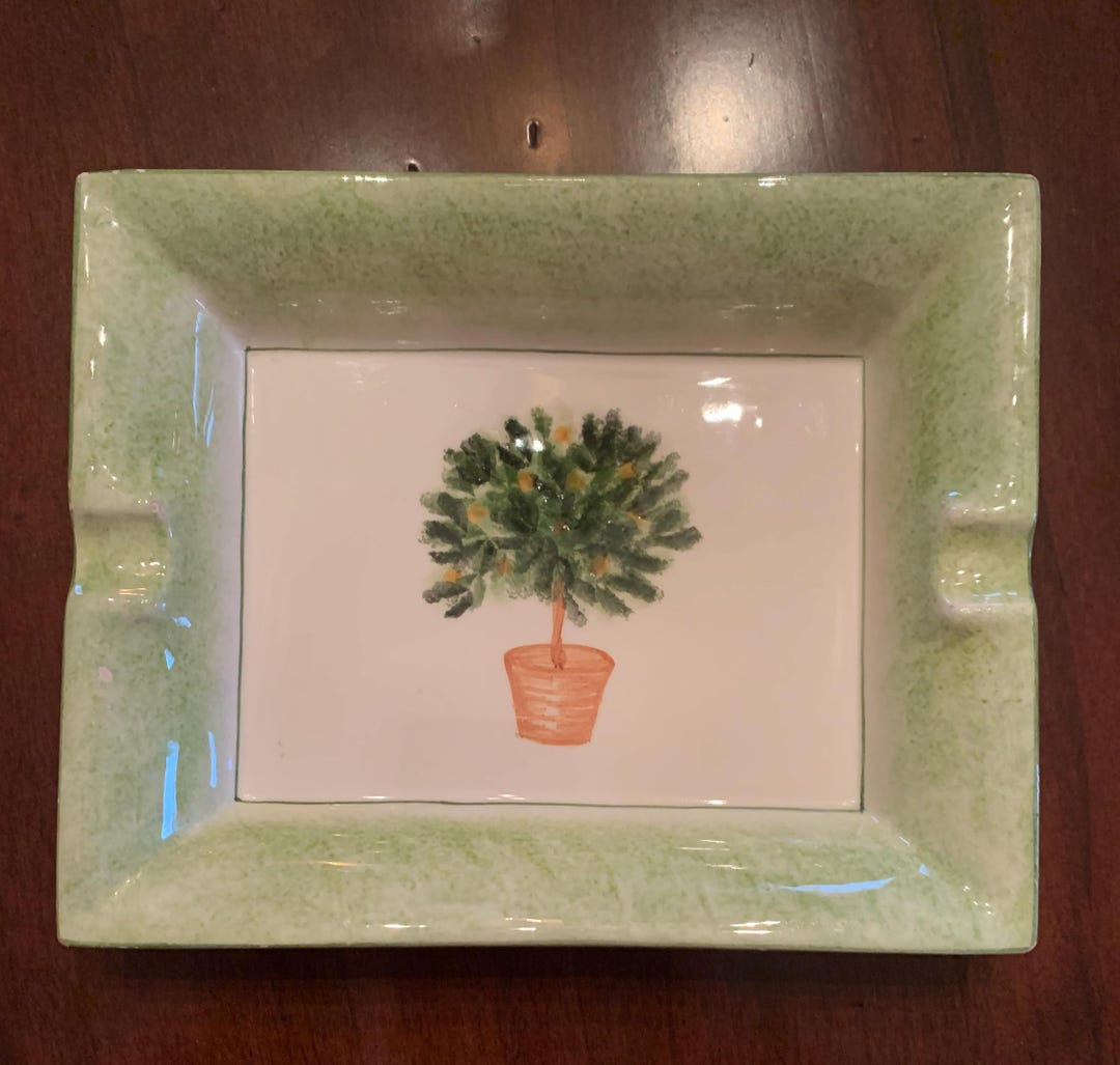 Potted Lemon Tree Ashtray- San Marco Made in Italy Green Ceramic ...