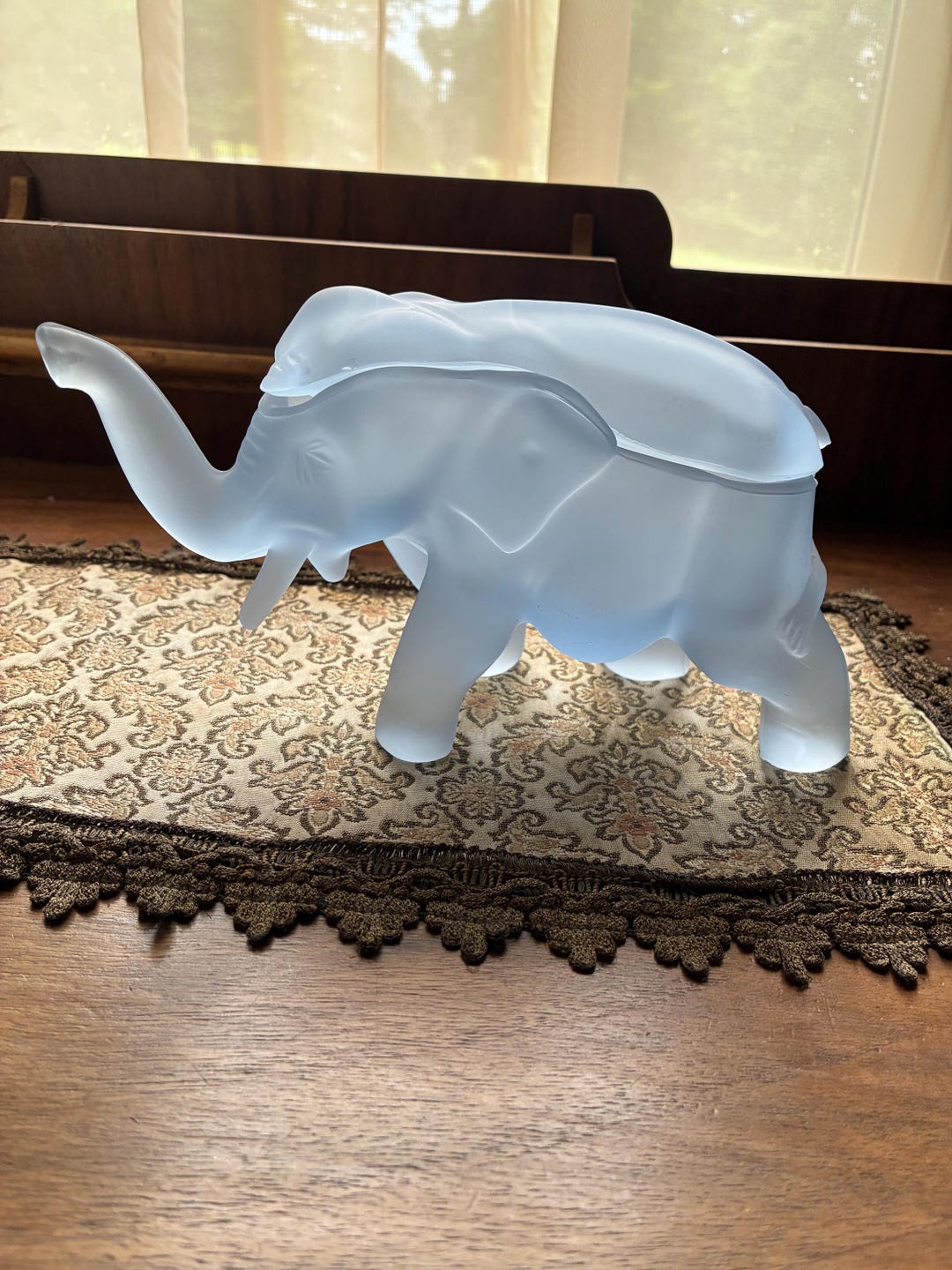 Elephant Trinket Dish- Frosted Pale Blue Glass Elephant With Lid Candy ...