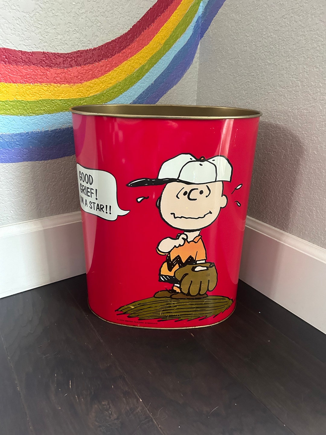 1969 Charlie Brown Waste Basket Vintage Snoopy Trash Bin Vintage Metal ...