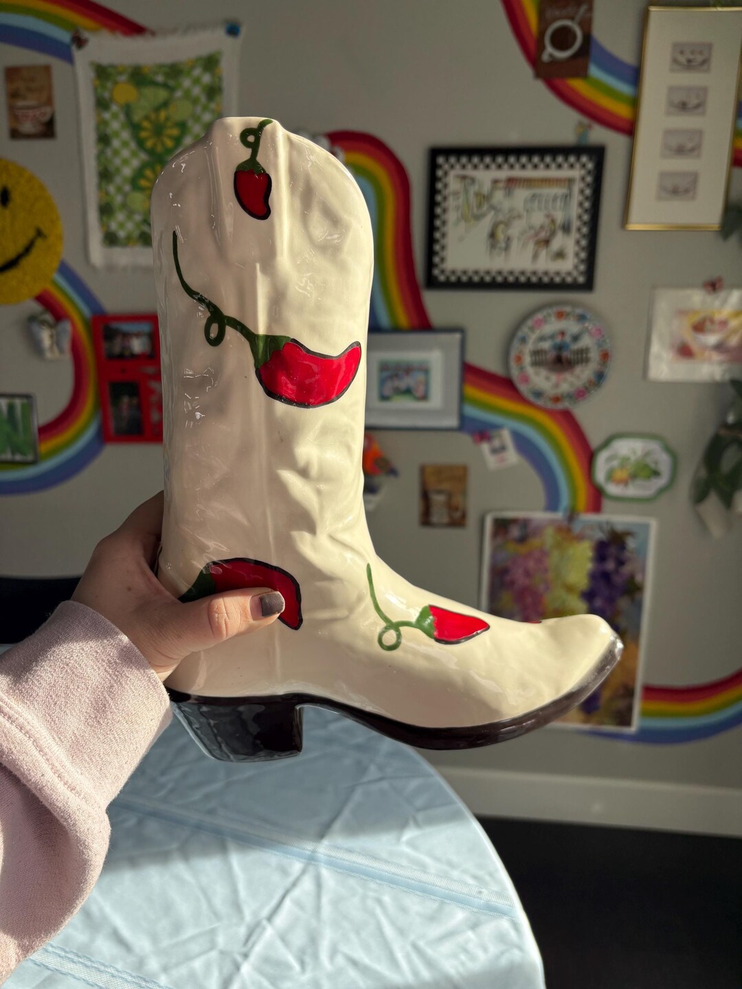 Chili Pepper Cowboy Boot Vase Storyteller Arts Hand Painted Chili ...