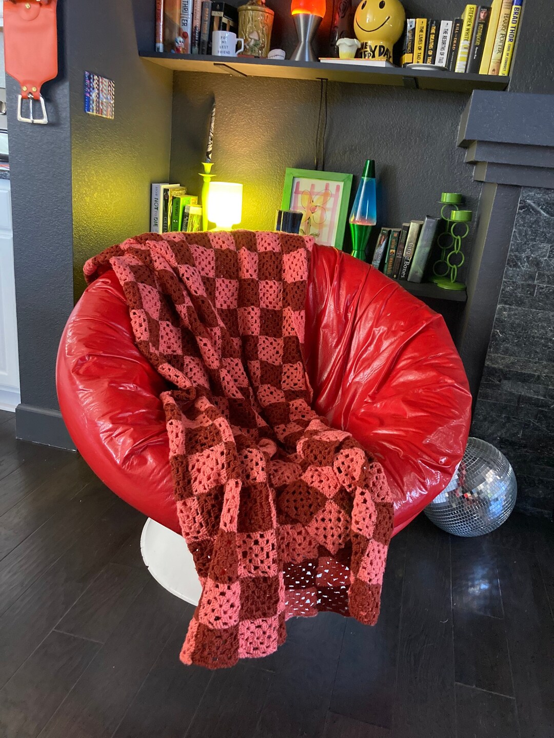 Checkerboard Crochet Blanket Checkered Blanket Vintage Crochet Blanket ...