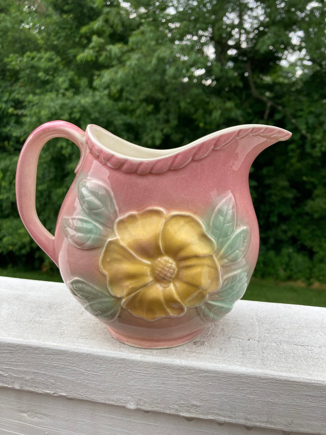 Vintage Hull Sunglow Pink Pitcher With Yellow Flowers Made in USA 1950s ...