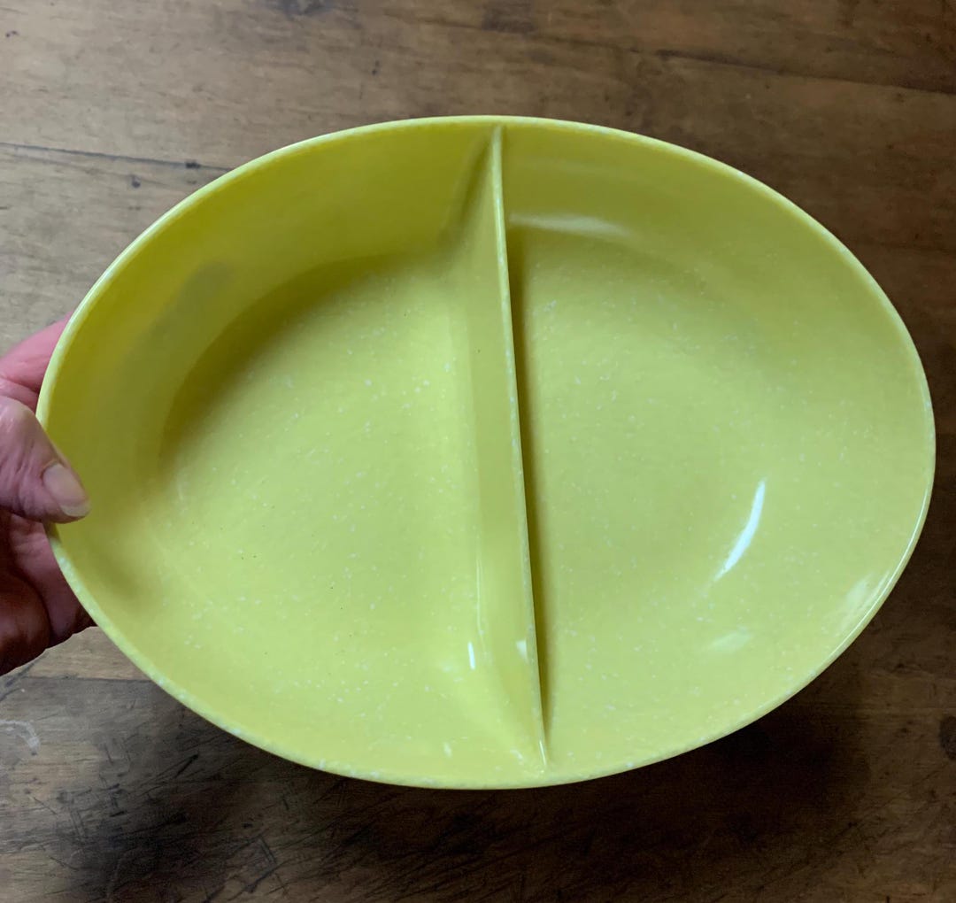 Vintage Melamine Divided Bowl - MCM Yellow Divided Dish Serving Bowl ...