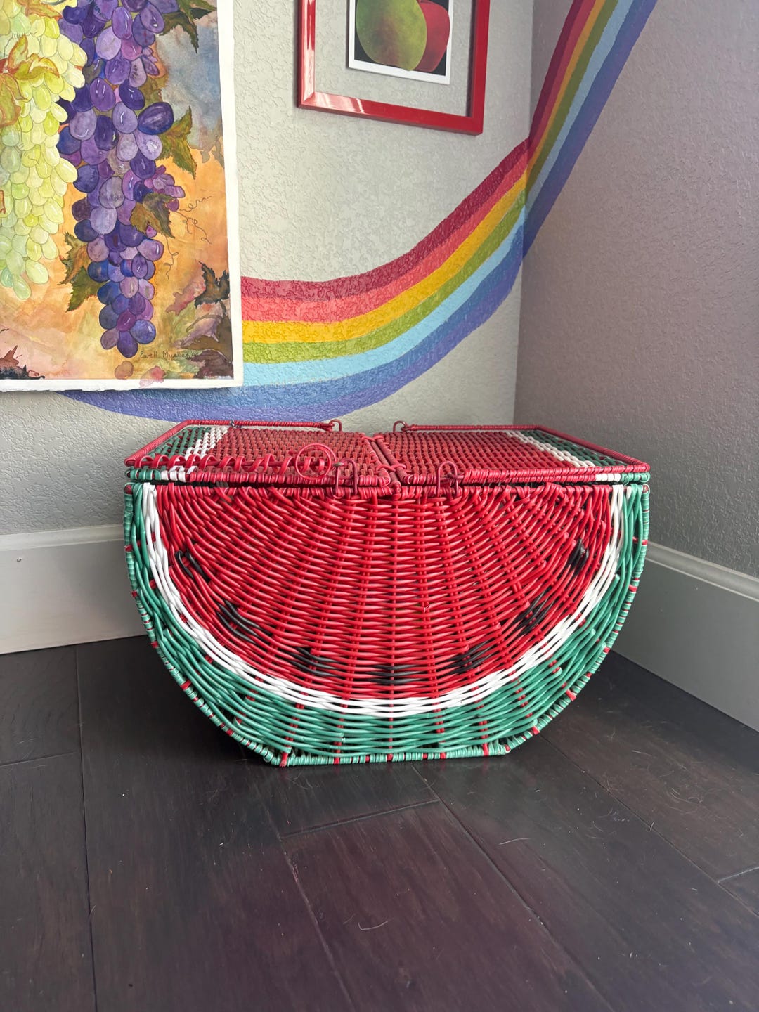 Watermelon Picnic Basket- Woven Plastic Nautica Home Summer Cookout ...