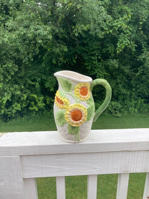 Sunflower Pitcher Ceramic Wicker 3D Sunflower Cottage Core | Etsy