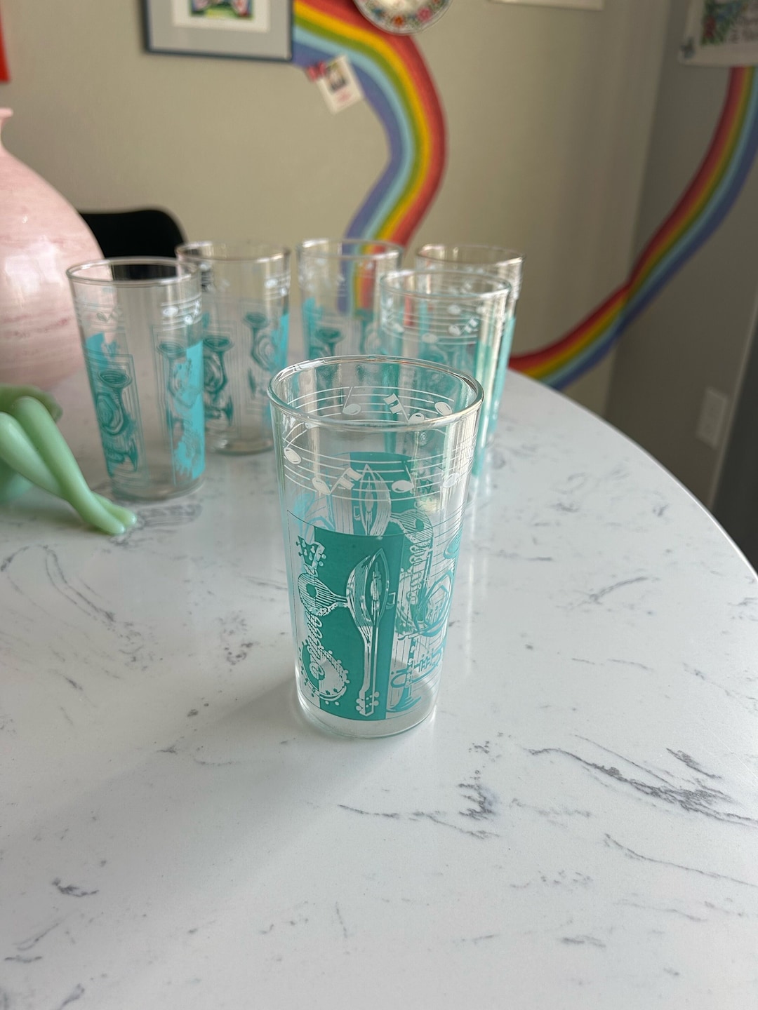 Set of 6 Vintage Musical Glasses - Music Note Decor Instrument Decor ...