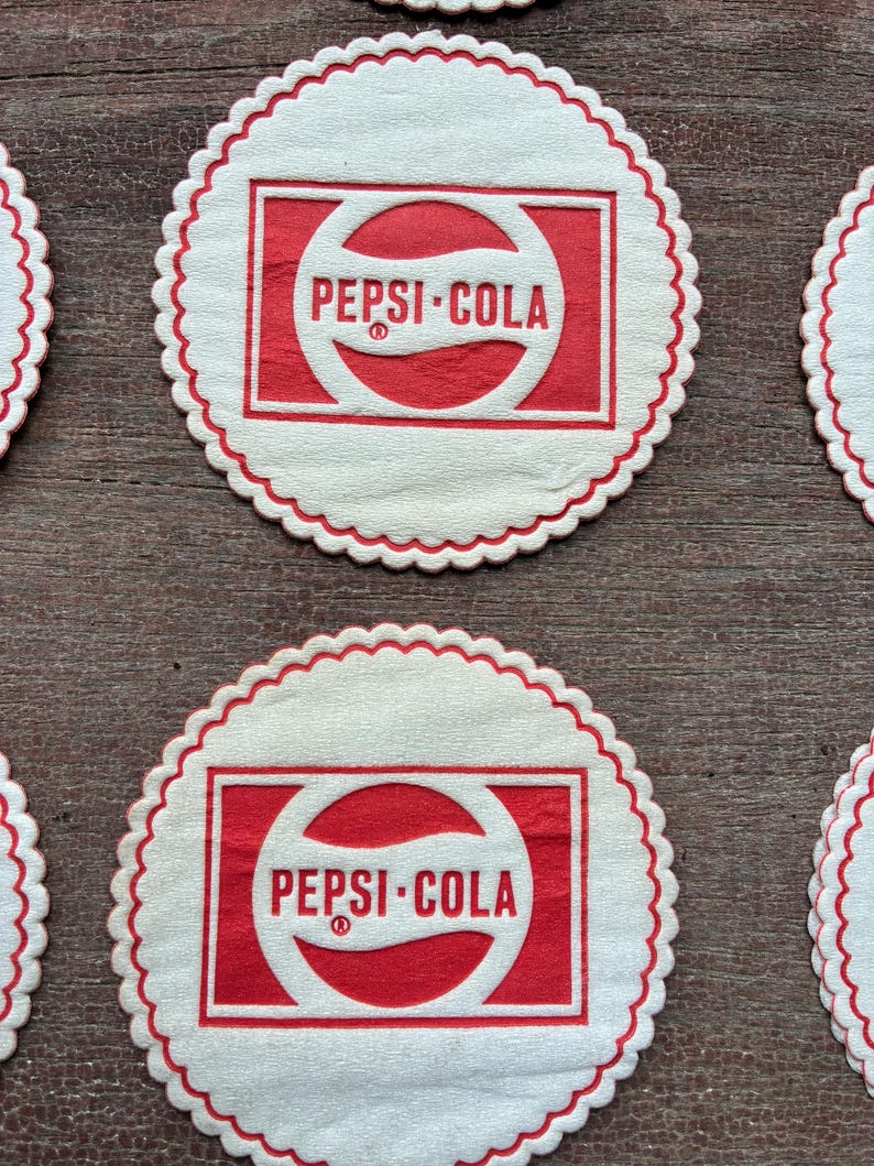Vintage Pepsi Cola Coasters - Rare Set of 9 Fabric Paper 1960s-1970s ...