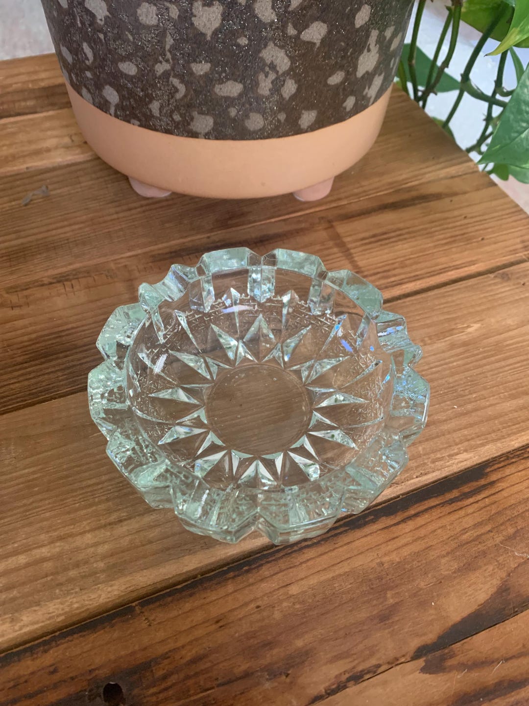 Crystal Ashtray- Glass Sunburst Design Ashtray Cut Glass Ashtray Heavy ...
