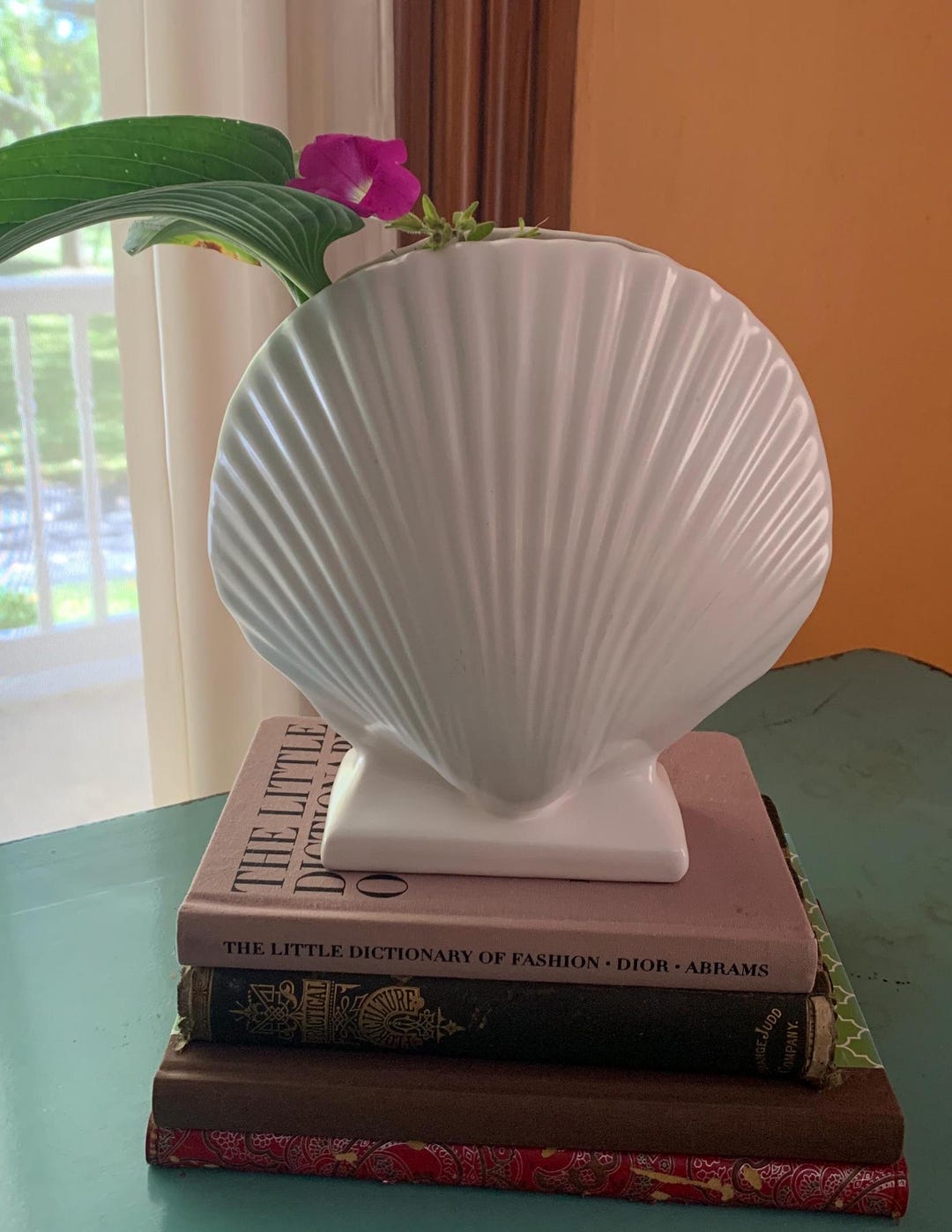 1980's Ceramic Seashell Vase Vintage White Art Deco Shell Vase Planter ...