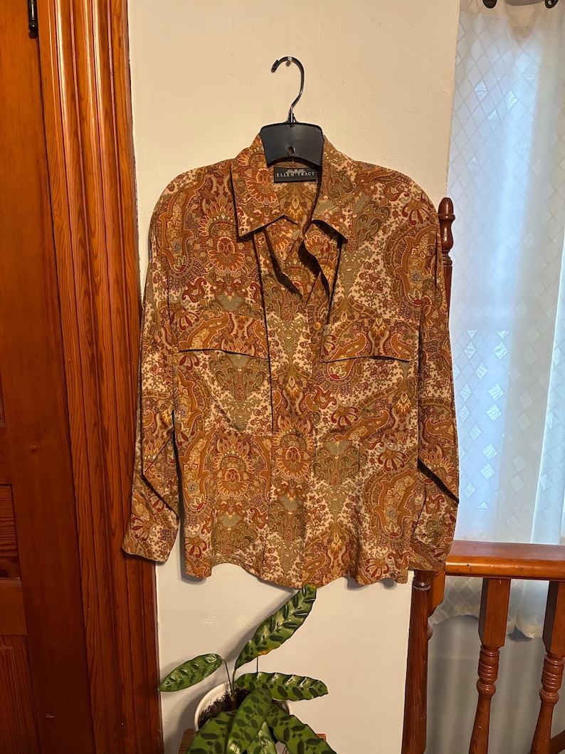Vintage Linda Allard for Ellen Tracy Paisley Shirt- 1980's Silk Button ...