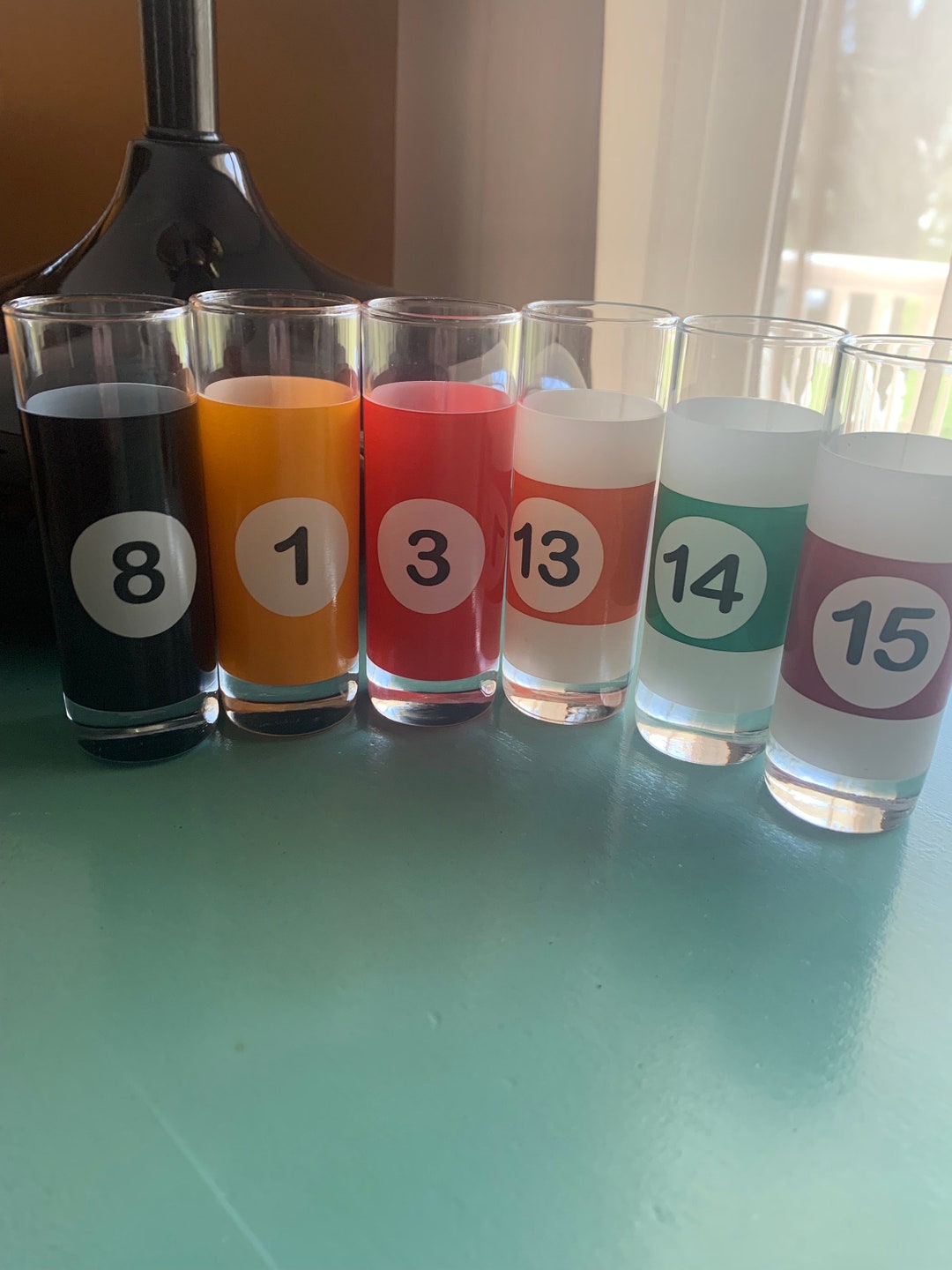 Vintage Shot Glasses Billiard Pool Ball Set of 6 Unique Vintage Pool ...