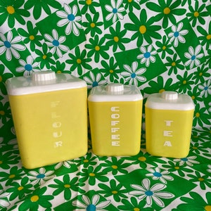 Retro 50's Plastic Container Set - 3 Piece Yellow 1950s Plastic Flour ...