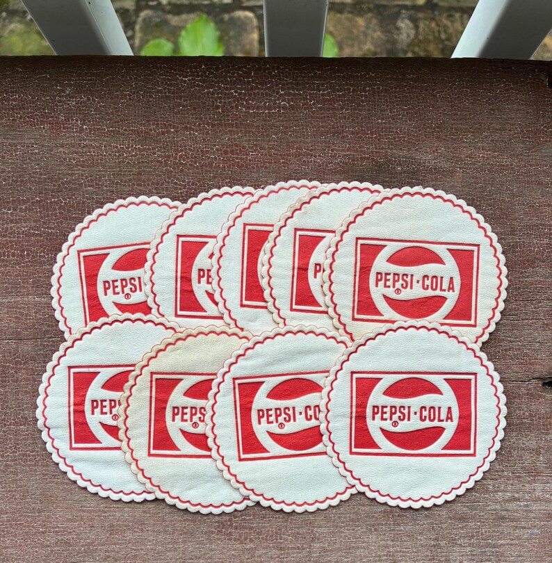 Vintage Pepsi Cola Coasters - Rare Set of 9 Fabric Paper 1960s-1970s ...