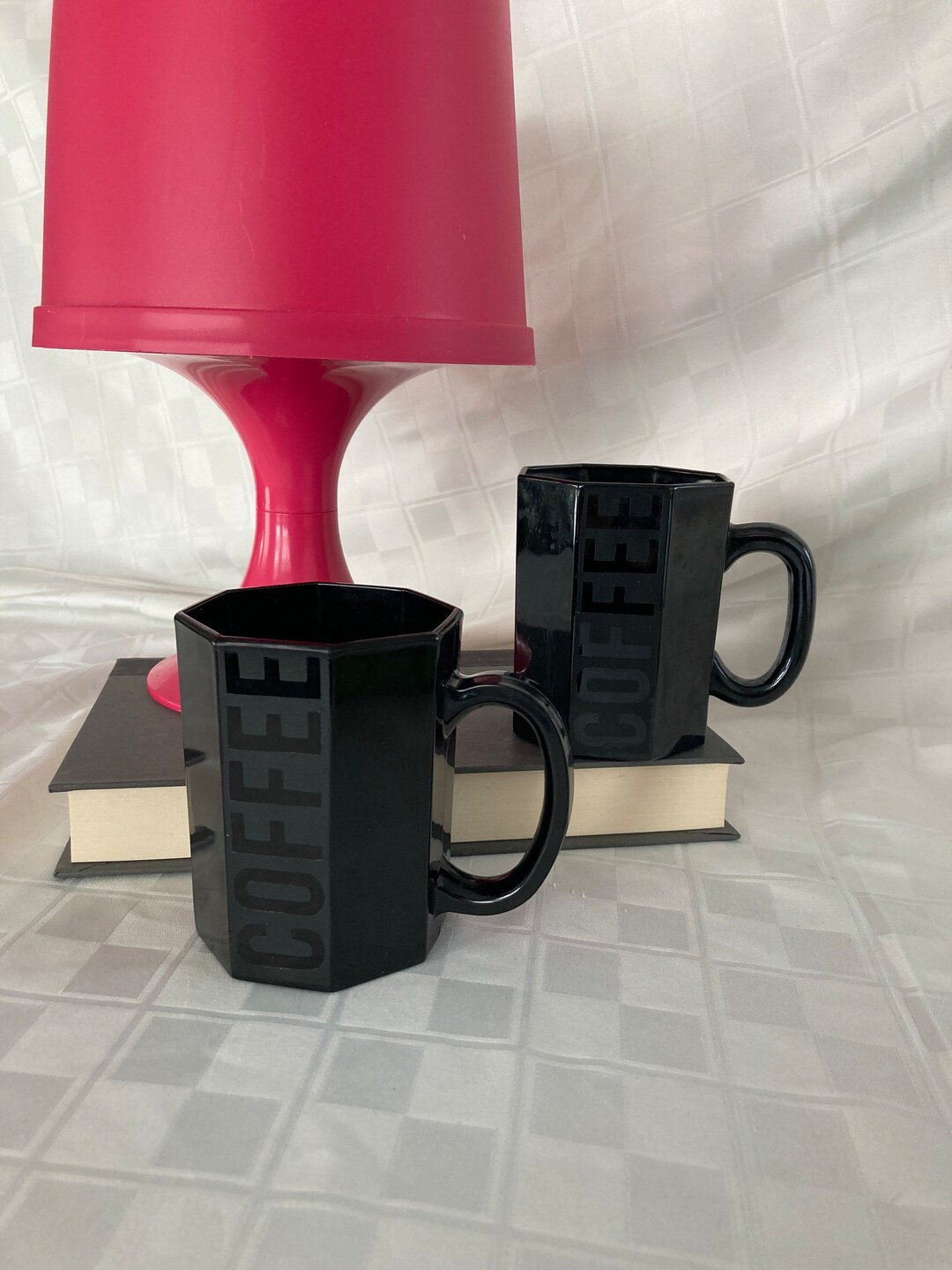 Set of 2 Upcycled Coffee Mug - Black Matte Shiny Vinyl COFFEE Graphic ...