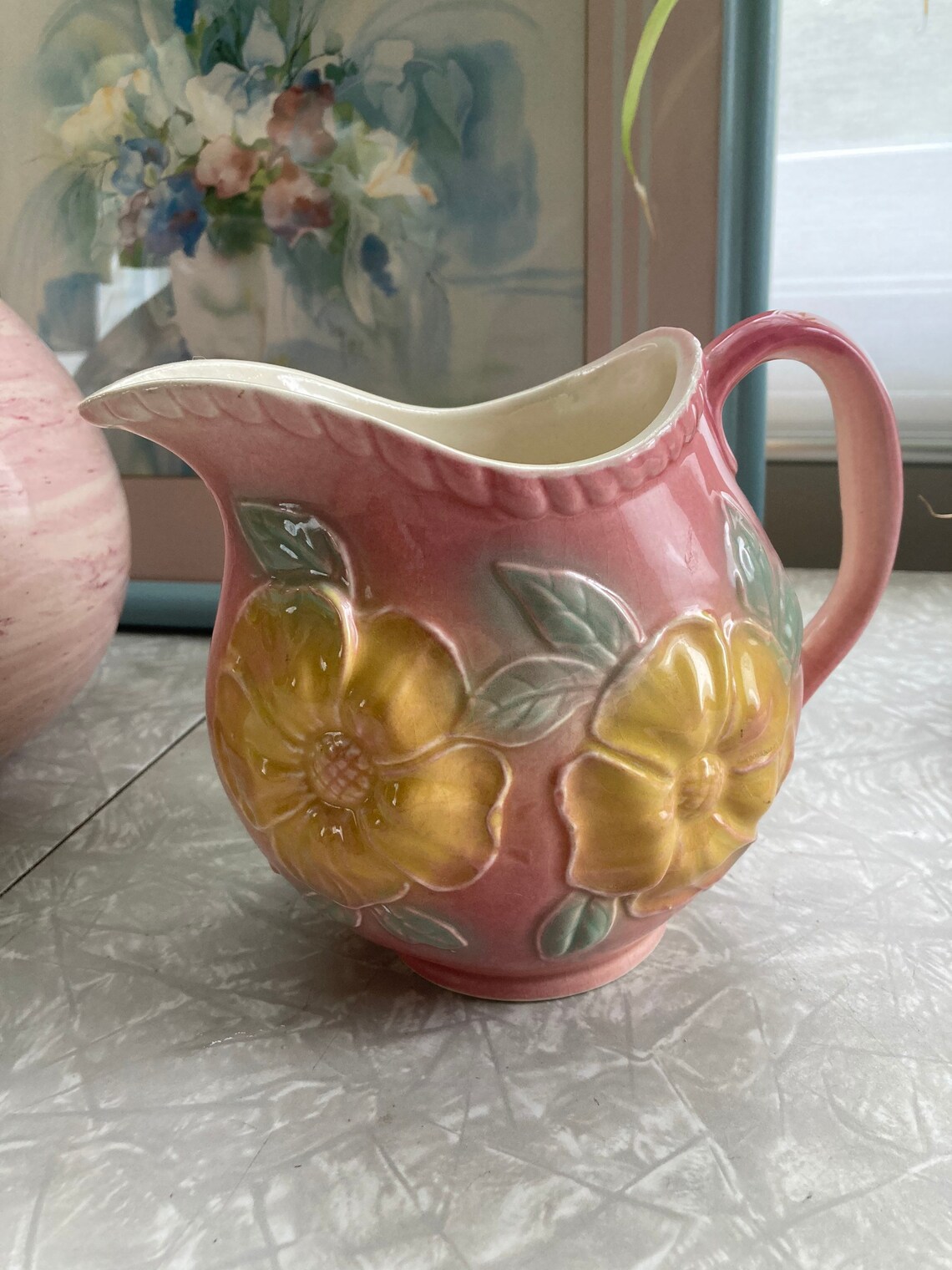 Vintage Hull Sunglow Pink Pitcher with Yellow Flowers Made in | Etsy
