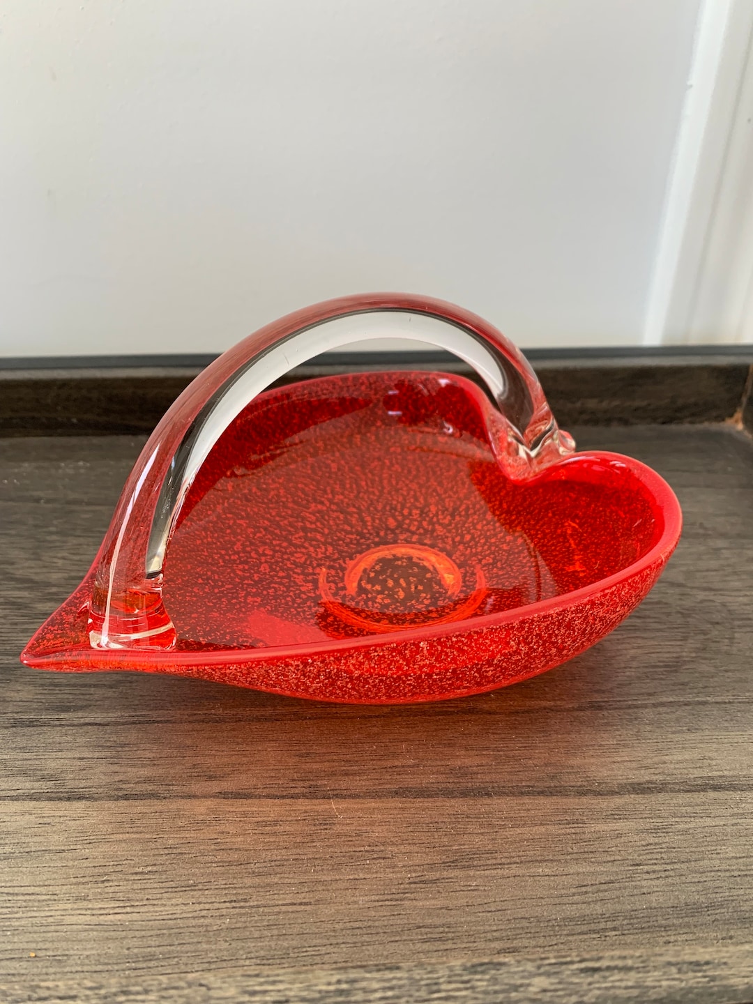 Heart Shaped Glass Bowl - Red Glass Heart Candy Dish Studio Art Glass ...