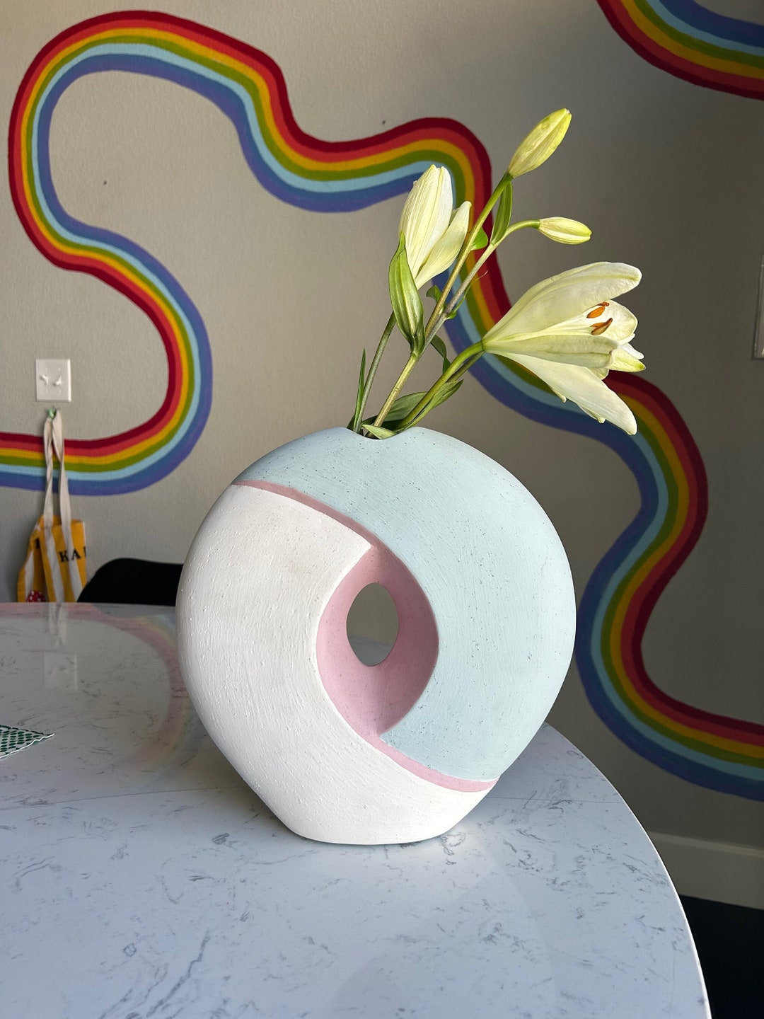 Postmodern Style Southwestern Pottery Vase - Donut Vase Pottery Vase ...
