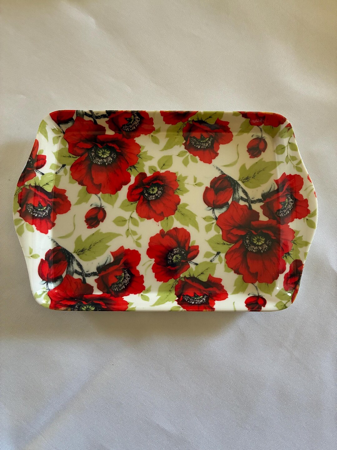 Mini Poppies Melamine Tray - Red Floral Green Leaves Rolling Tray Small ...