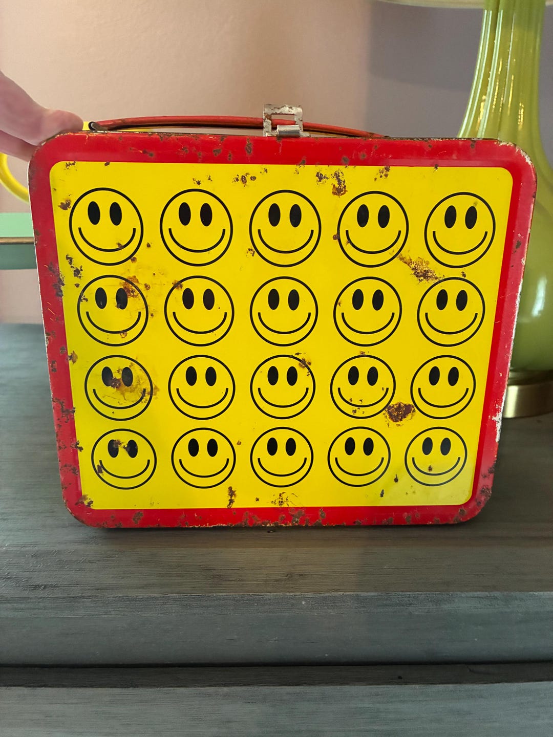 Smiley Face Lunch Box- 1980s Metal Yellow Smile Happy Face Lunch Box ...