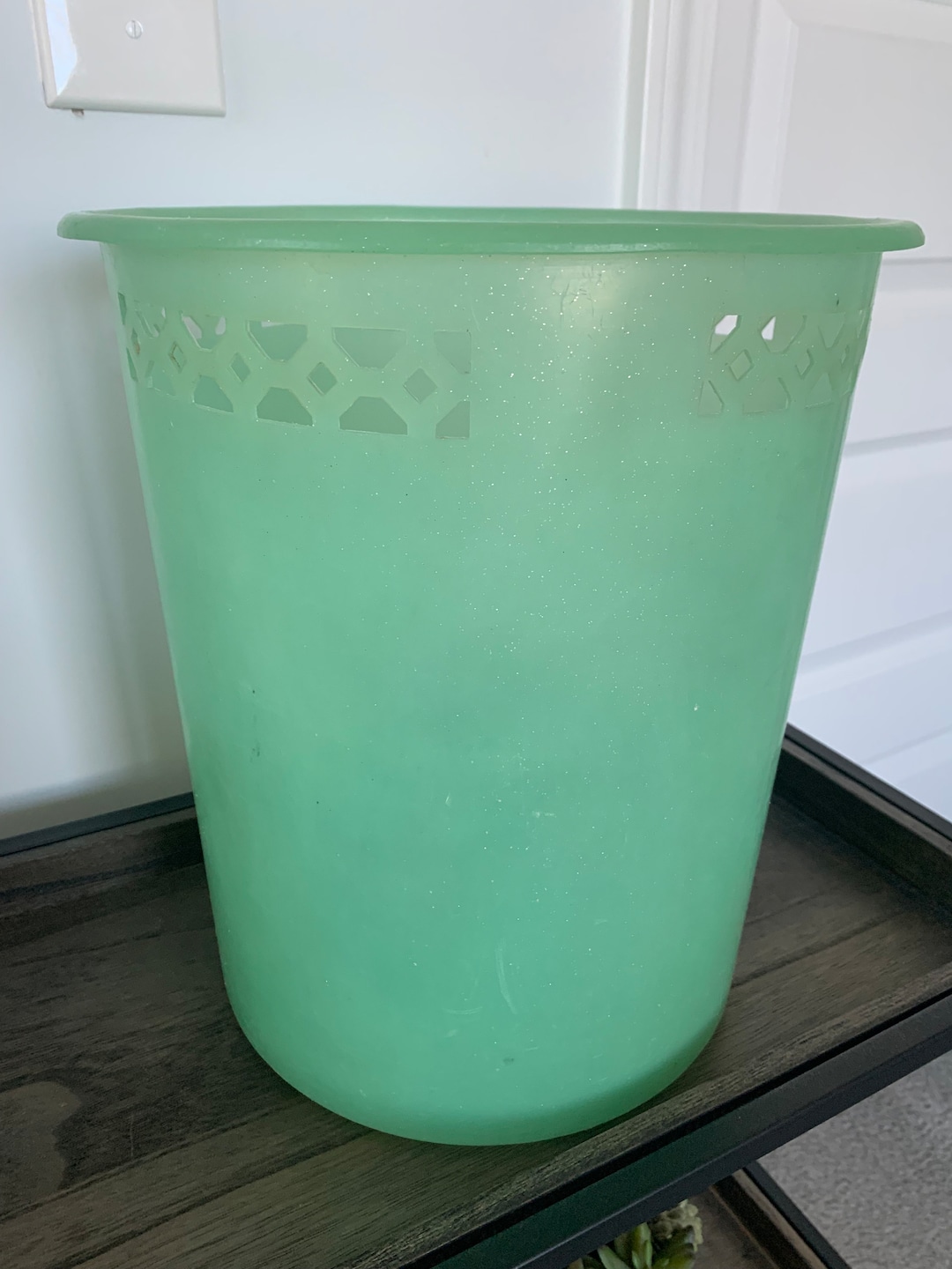 Vintage Green Metallic Flakes Rubber Wastebasket- Home Office Decor ...