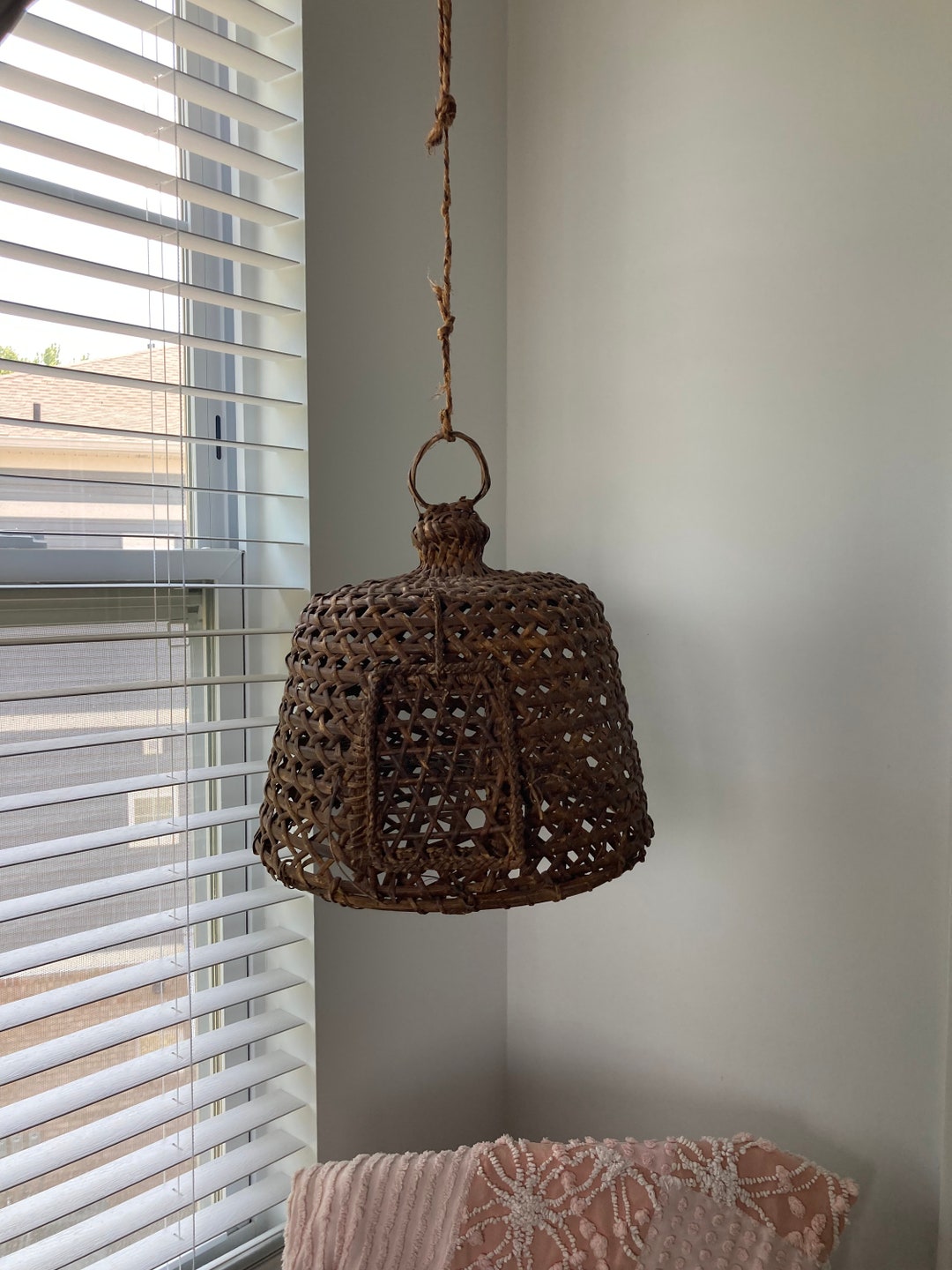 Wicker Hanging Pendant With Flap Door- Boho Bedroom Wicker Decor Brown ...
