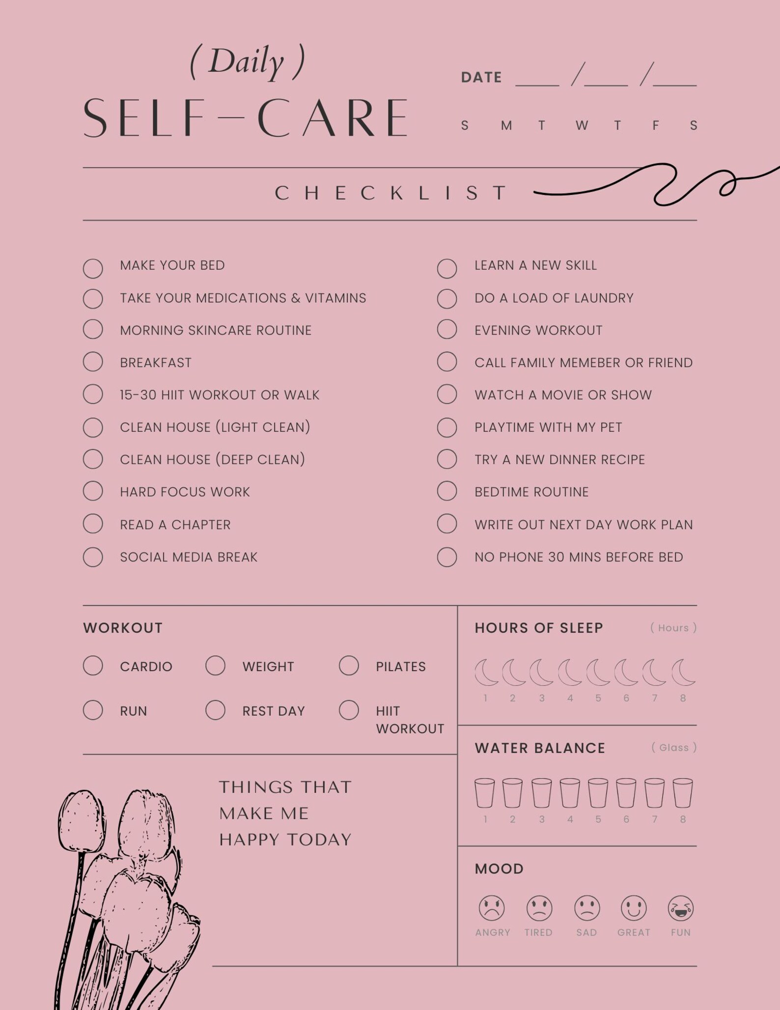 Self-care Checklist, Self-care Habit Tracker, Self-care Daily Planner ...