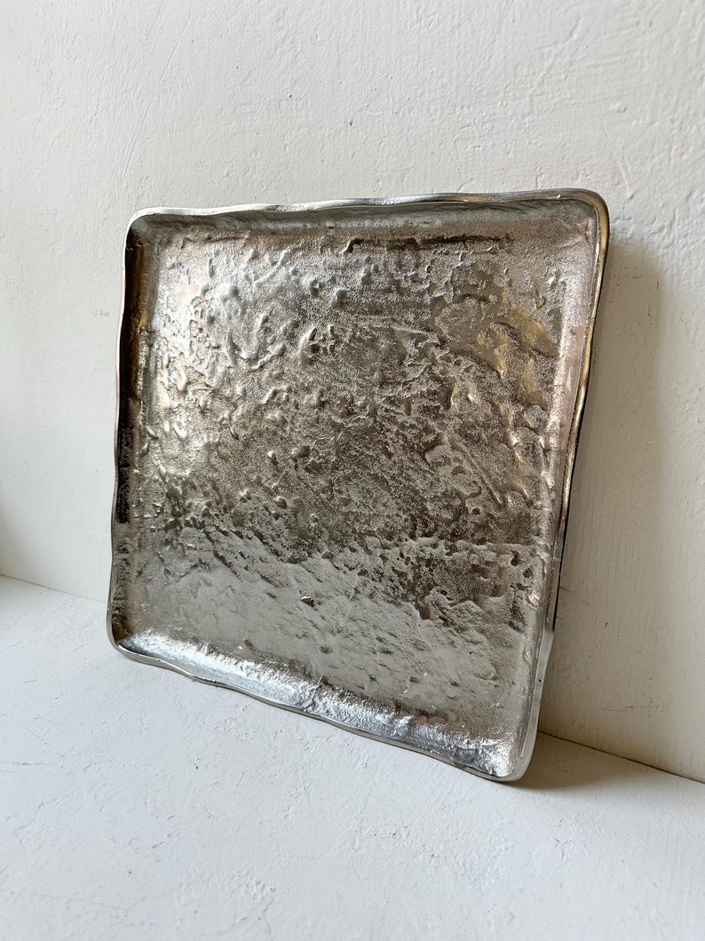Large Abstract Square Textured Silver Metal Tray Platter - Etsy