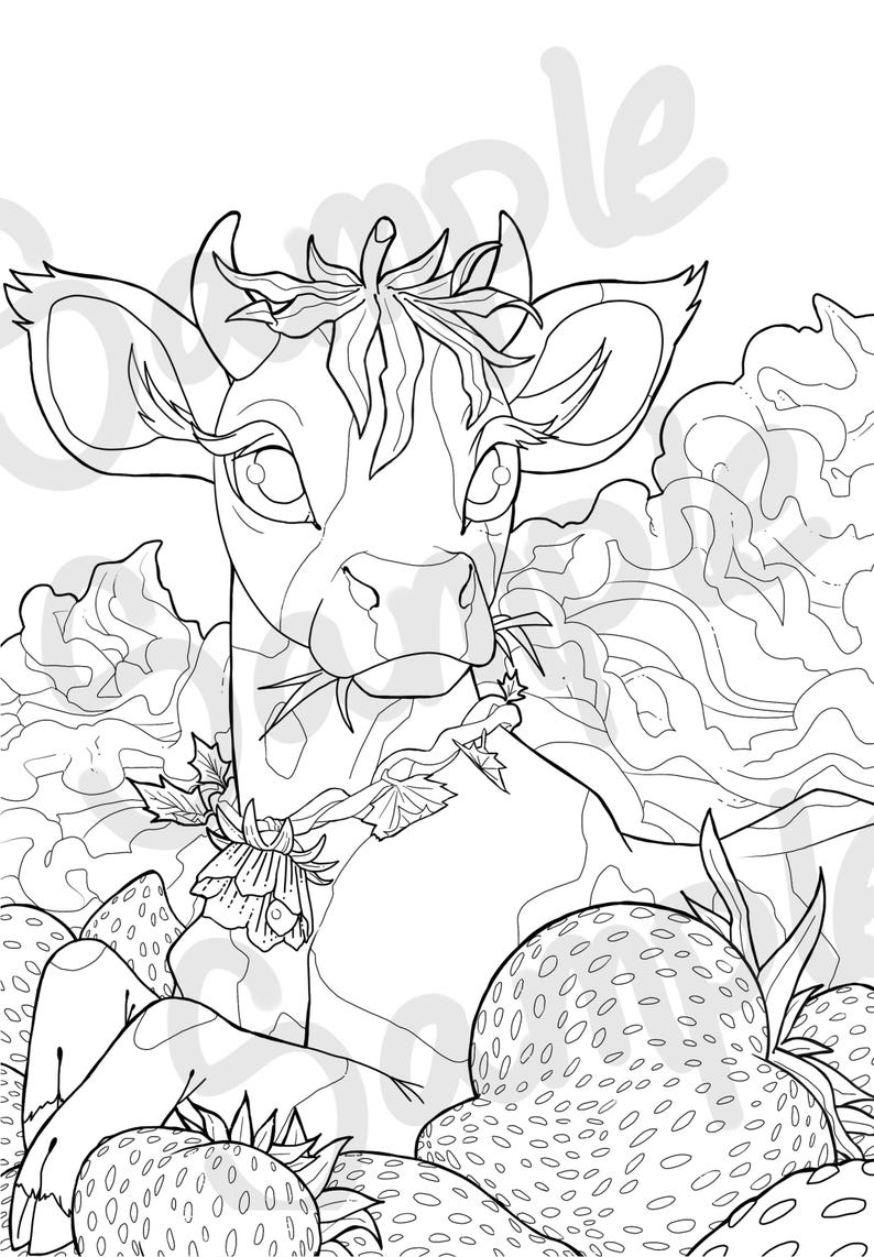 Strawberry Cow Coloring Page - Etsy