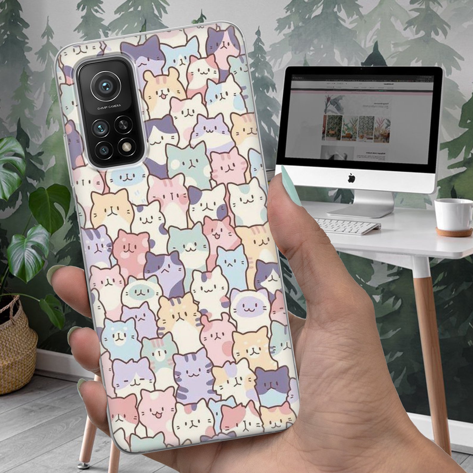 Cat Pattern Phone Case Kawaii Cat Kitten Meow Neko Cover Fit for iPhone ...