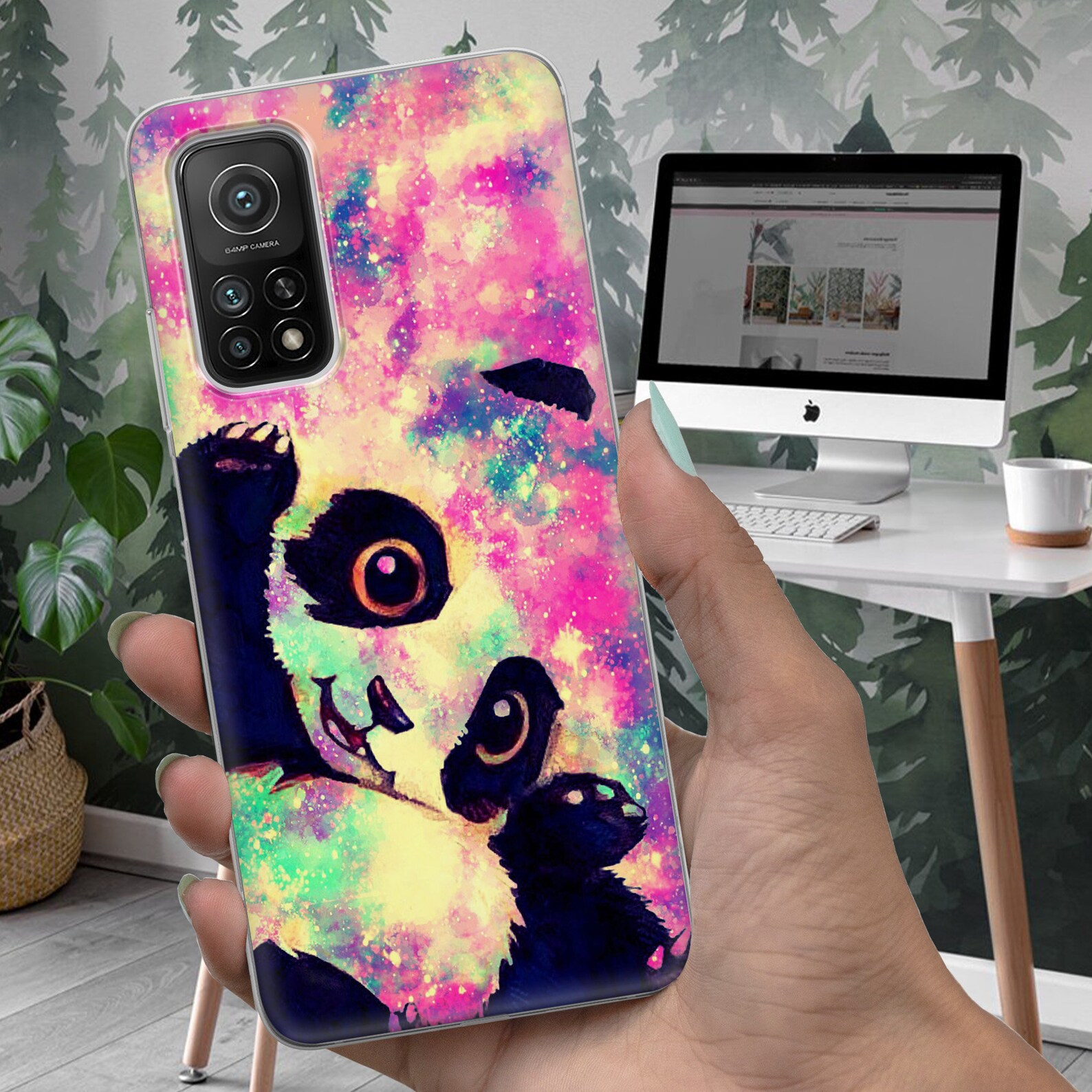 Watercolor Panda Phone Case Panda Cover Fit for iPhone 11,12,13, 8+, XS ...