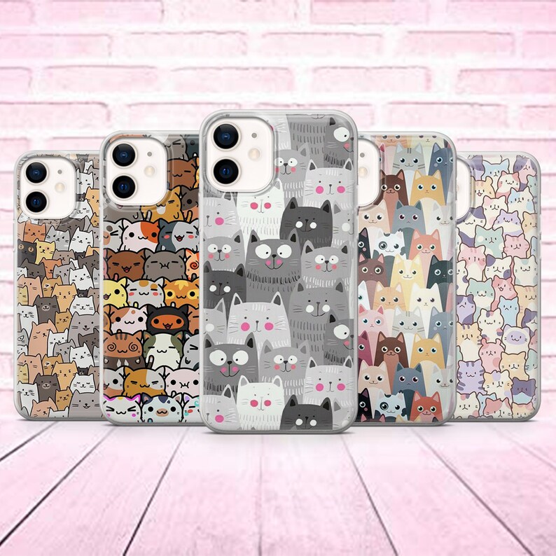 Cat Pattern Phone Case Kawaii Cat Kitten Meow Neko Cover Fit for iPhone ...