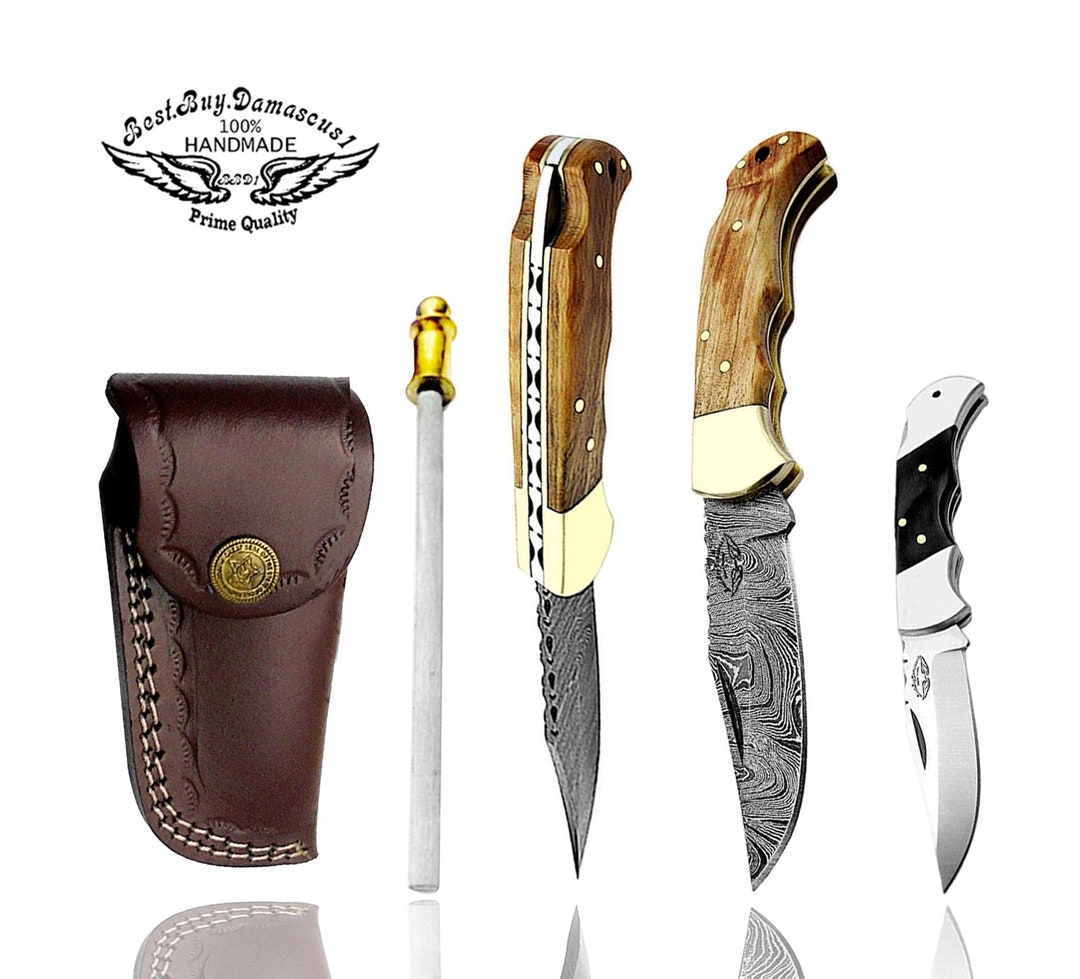 Damascus Pocket Knife, Damascus Knife Set, Damascus Hunting Knife ...