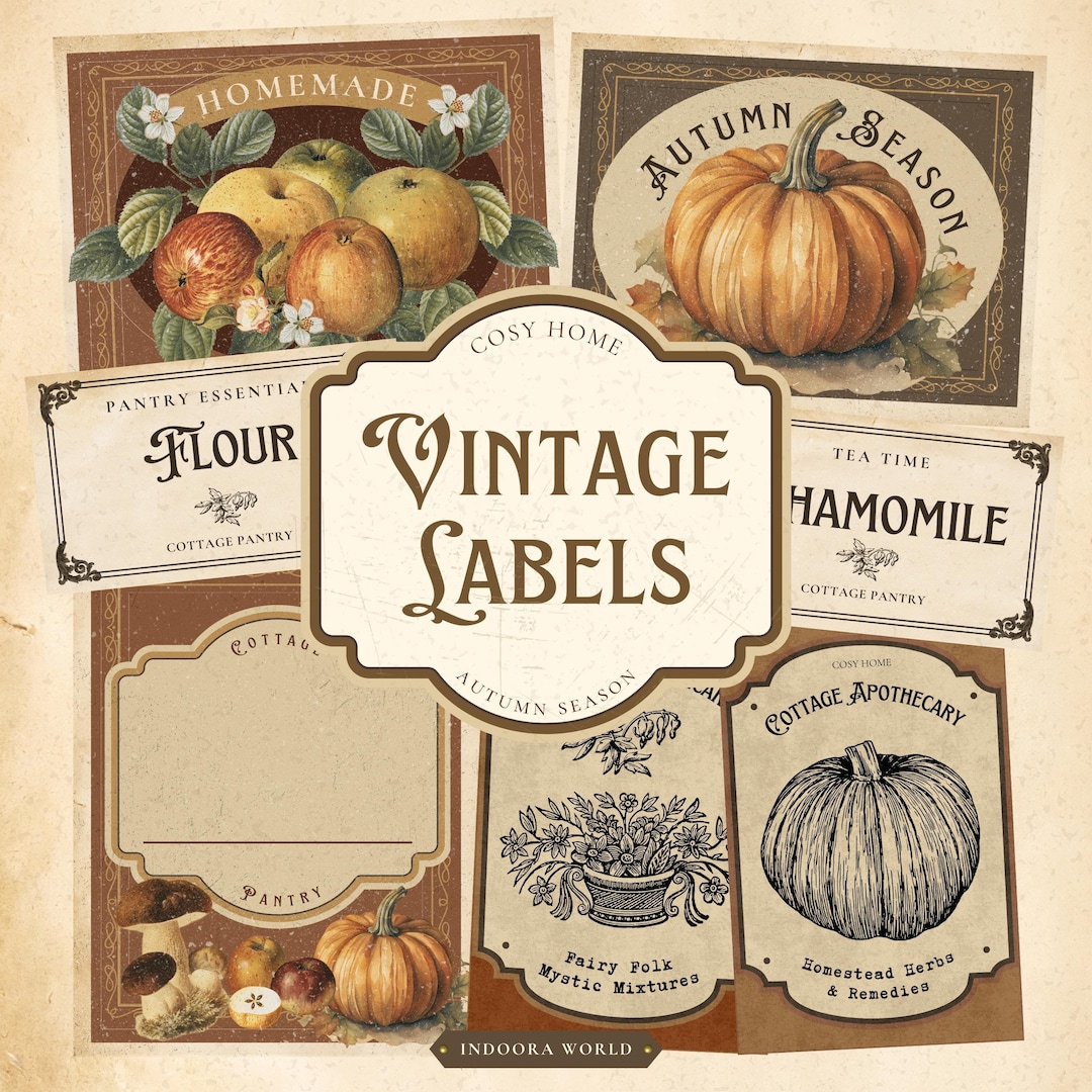 Autumn Vintage Labels | Fall Cottage Pantry: Herbs & Spices, Tea Time ...