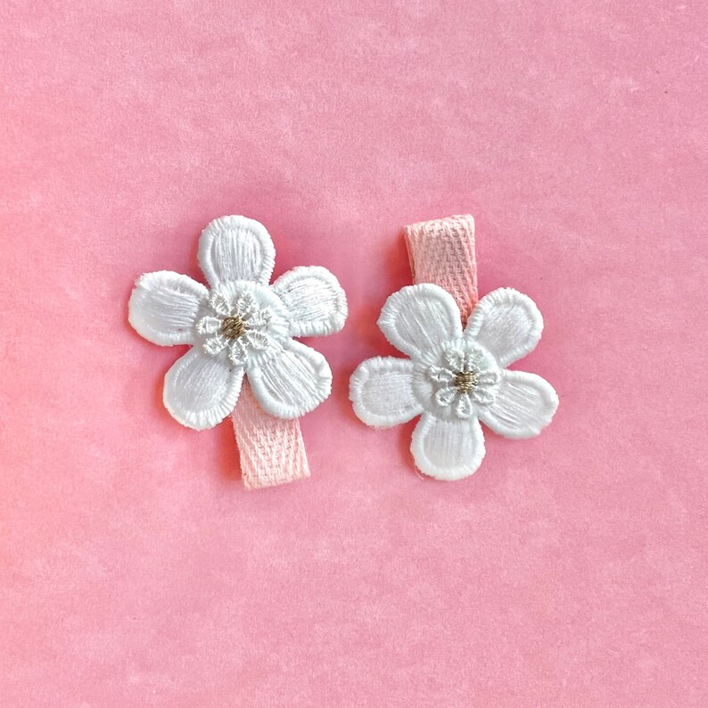 White Flower Pink Clips Set of Two - Etsy