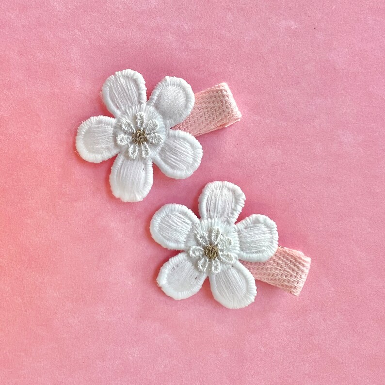 White Flower Pink Clips Set of Two - Etsy