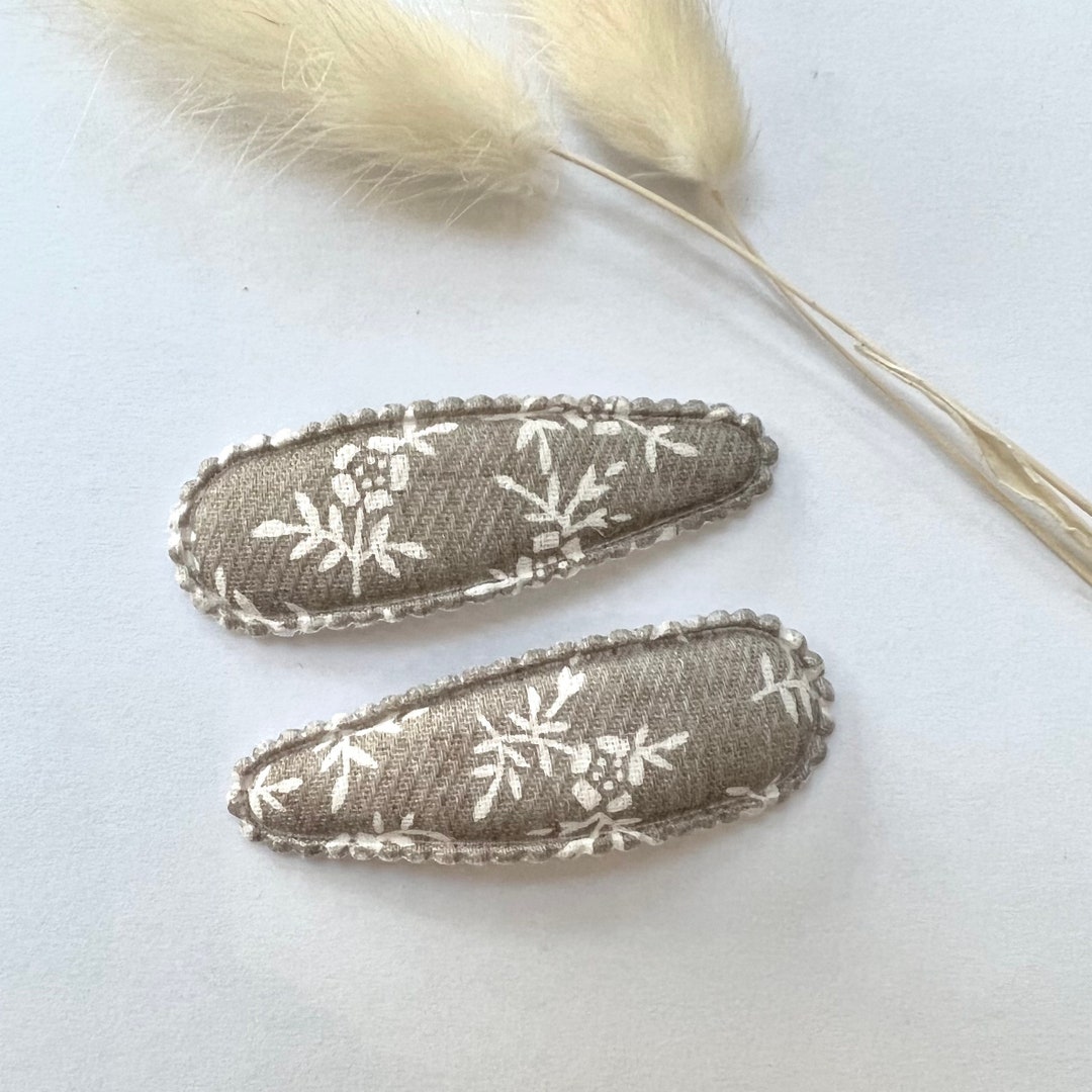 Grey Floral Fabric Snap Clips Set of Two - Etsy