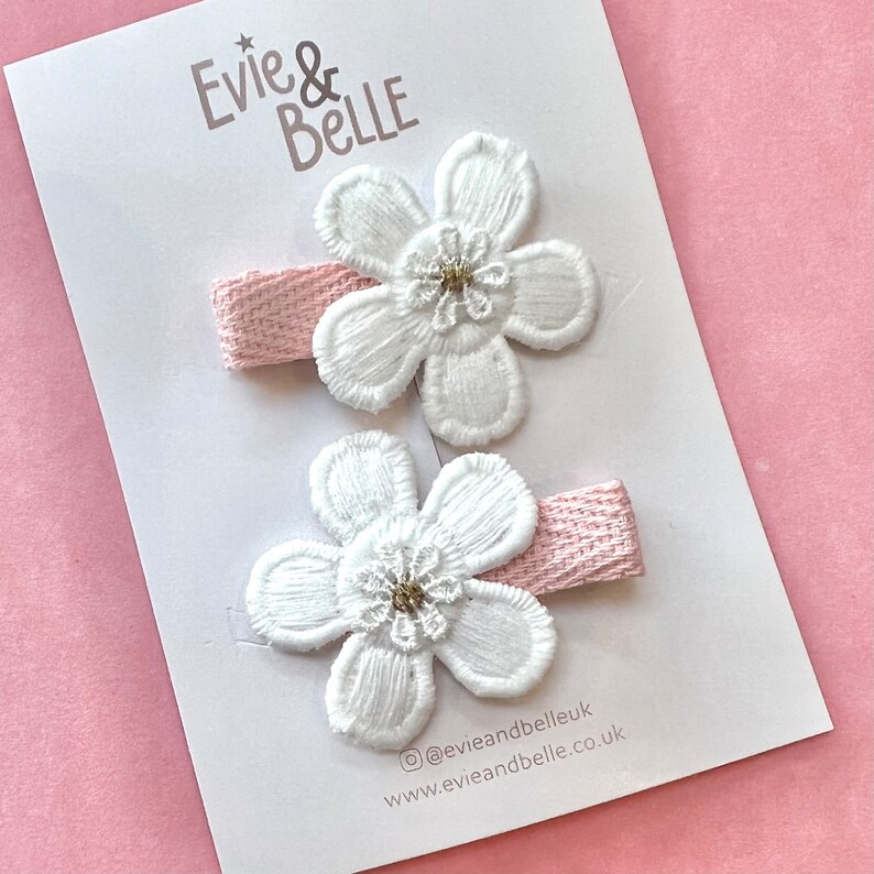 White Flower Pink Clips Set of Two - Etsy