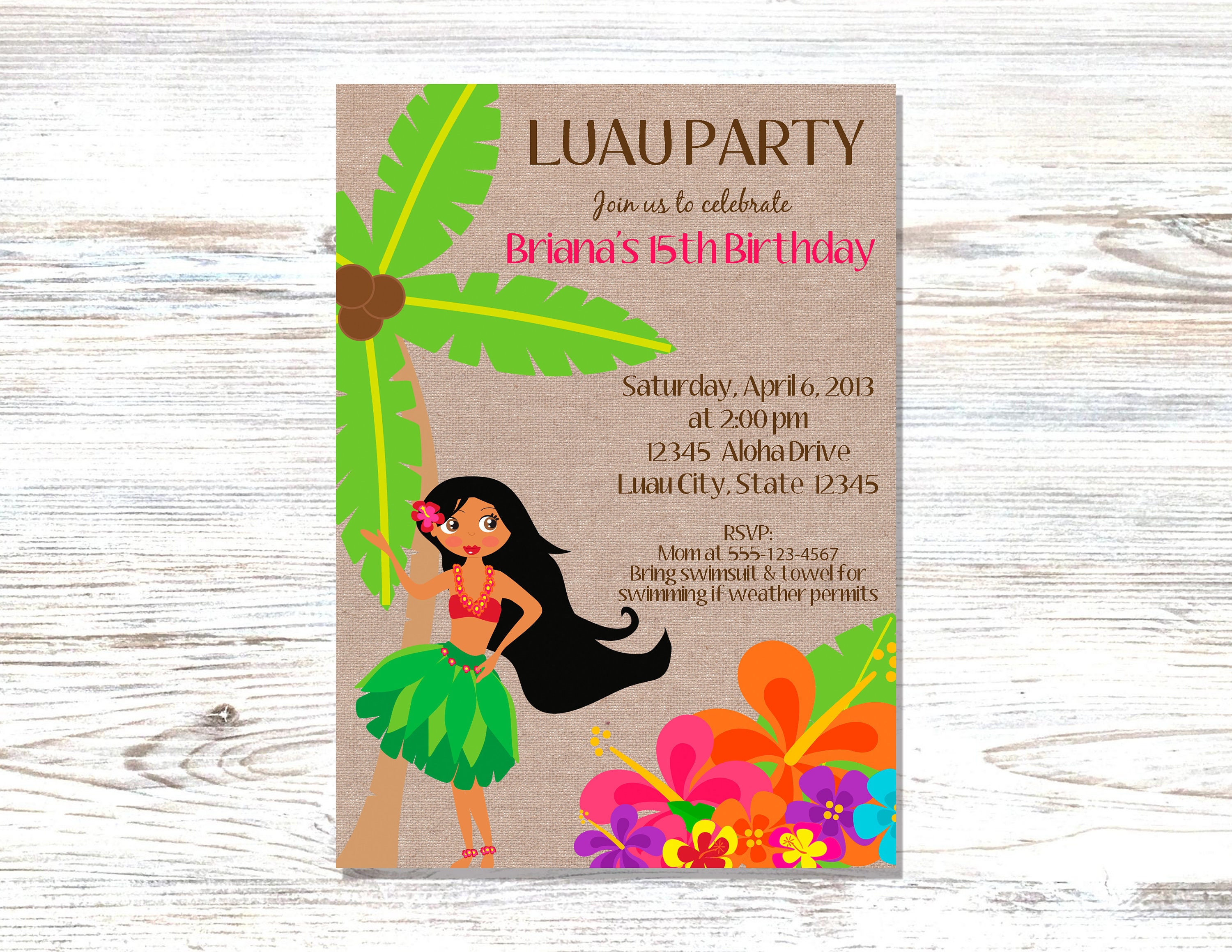 Luau Birthday Invitations - Luau Party - Tropical Birthday Invites ...