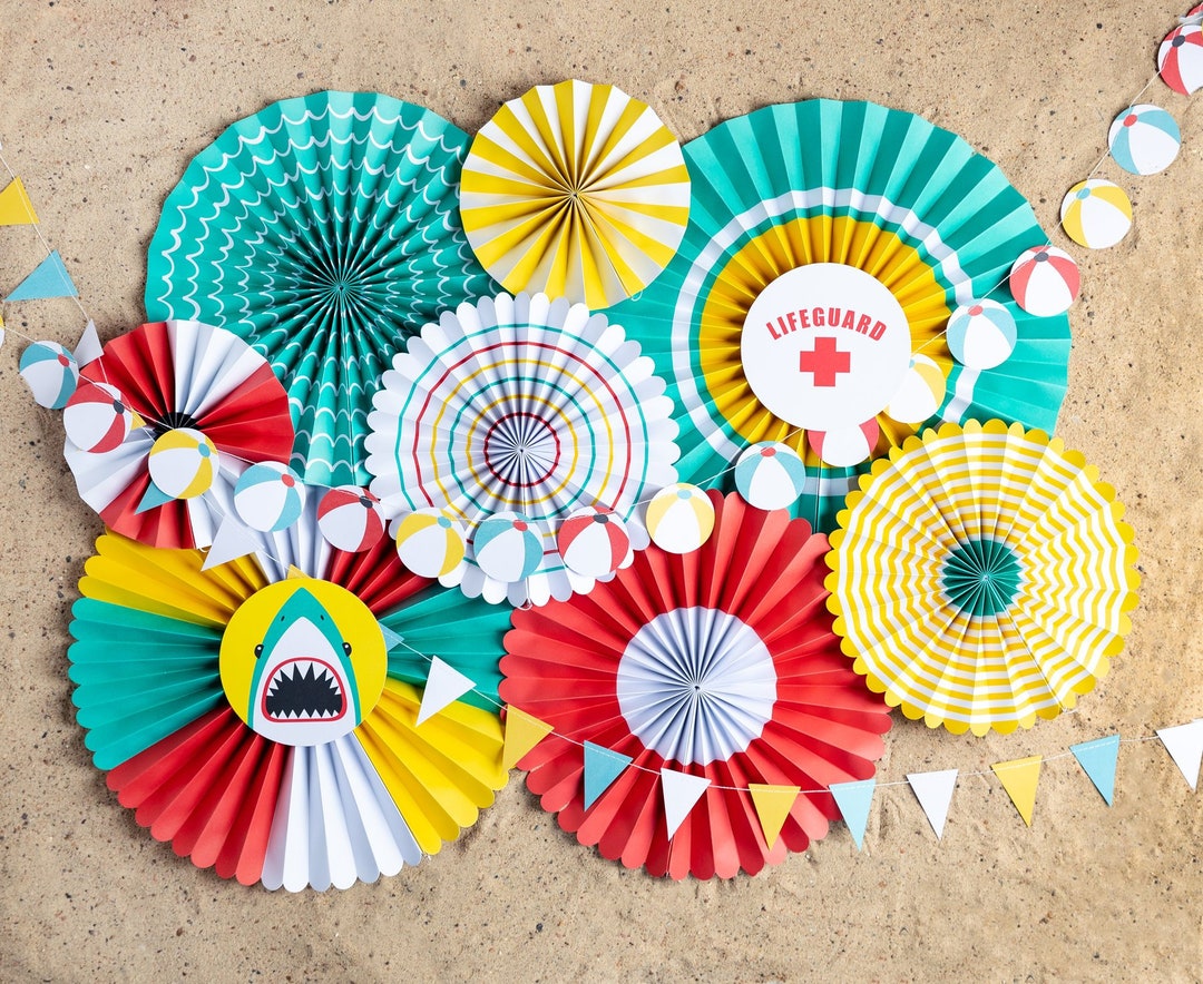 Pool Party Fans - Shark Party Backdrop - Pool Party Décor - Pool Party ...