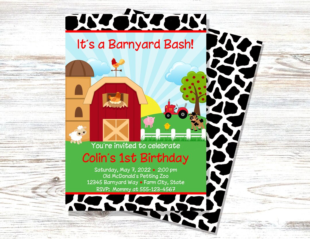 Farm Theme Birthday Invitations - Farm Animals Birthday - Barnyard ...