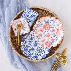 Blue Floral Paper Plates - Floral Plates - Bridal Shower Decorations - Etsy