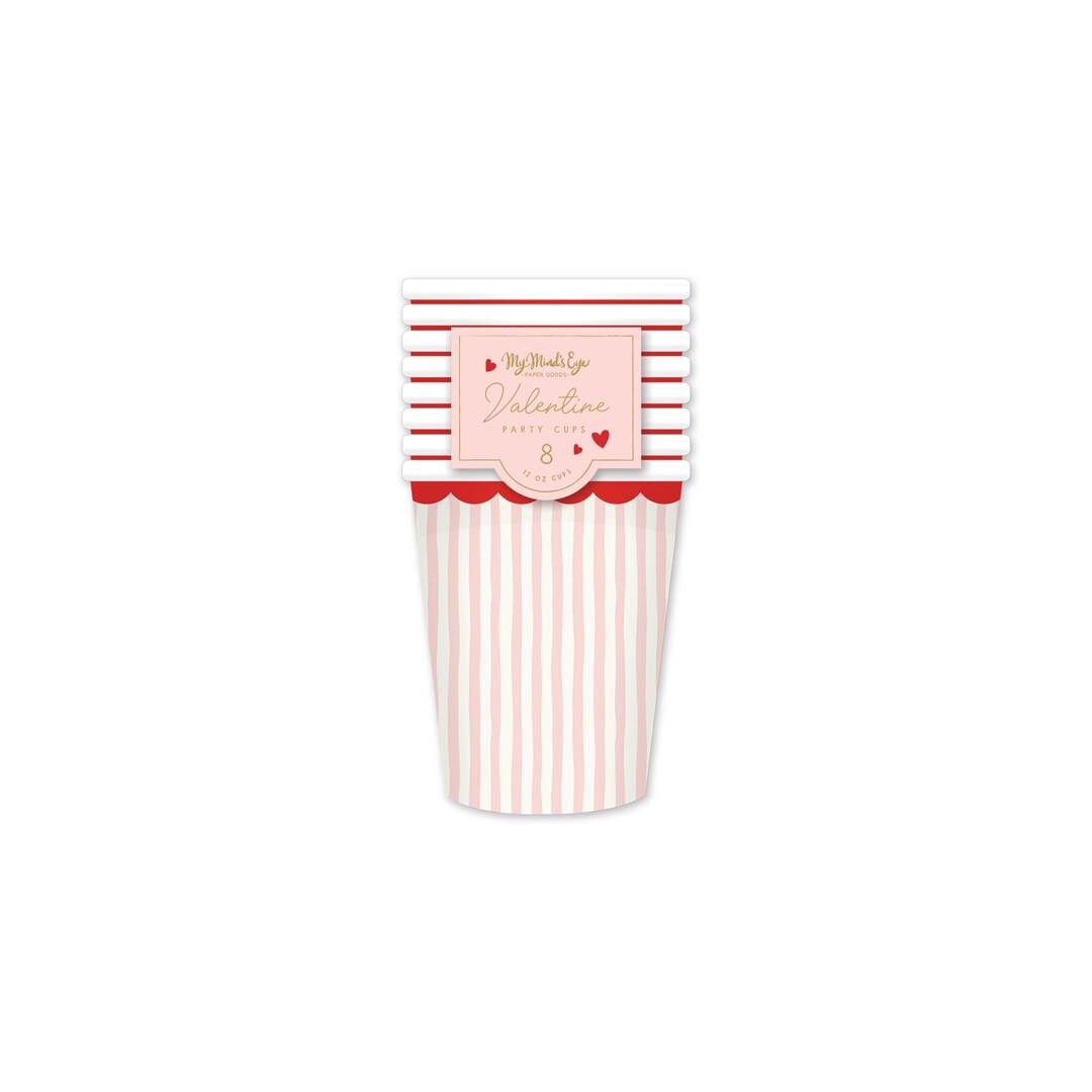 Pink Stripe Valentine Paper Cups (12 Oz) - Valentine's Day Party ...
