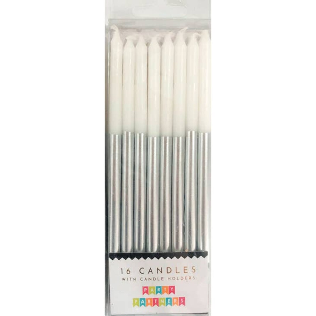 Silver Metallic Dipped Candles (set of 16) - Fancy Cake Candles ...